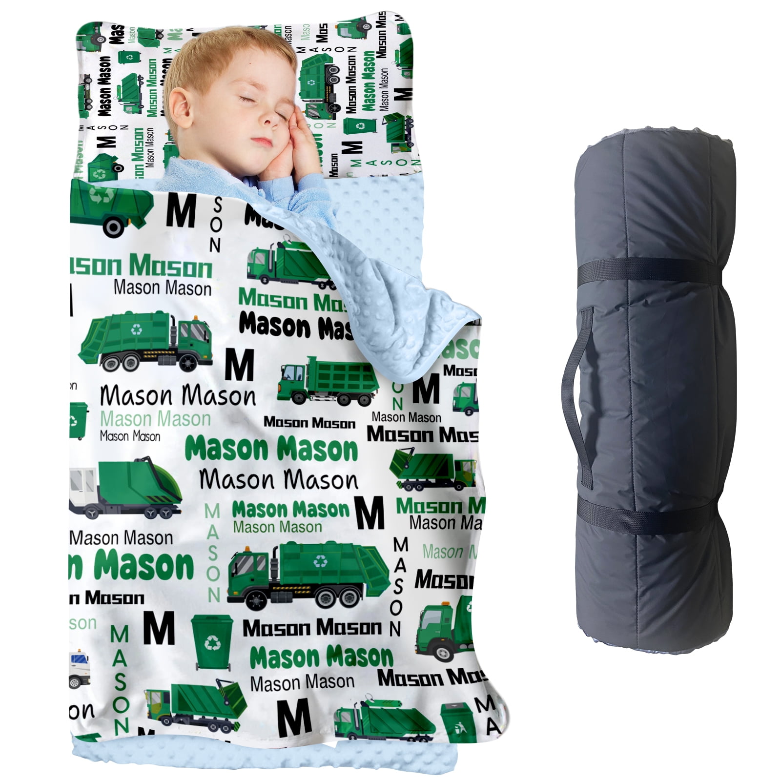 AOLOA Personalized Toddler Nap Mat, Green Cleaning Vehicle Theme ...