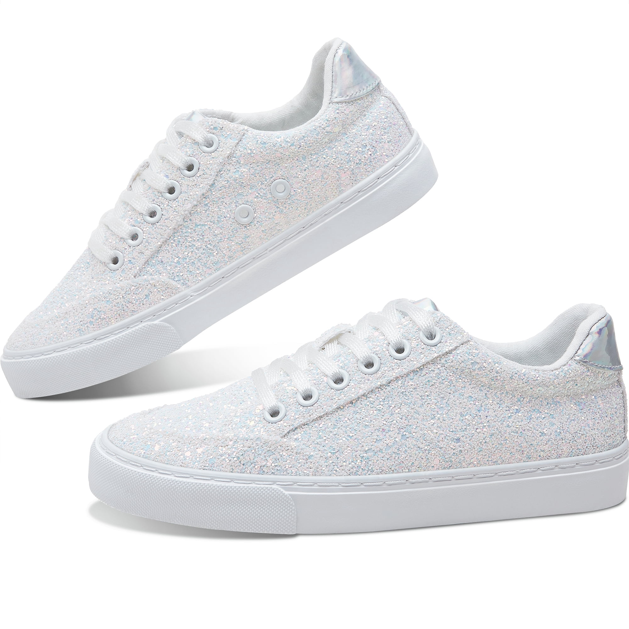 AOMAIS Glitter Sparkly Fashion Sneakers(White Glitter,13 Women/11 Men ...
