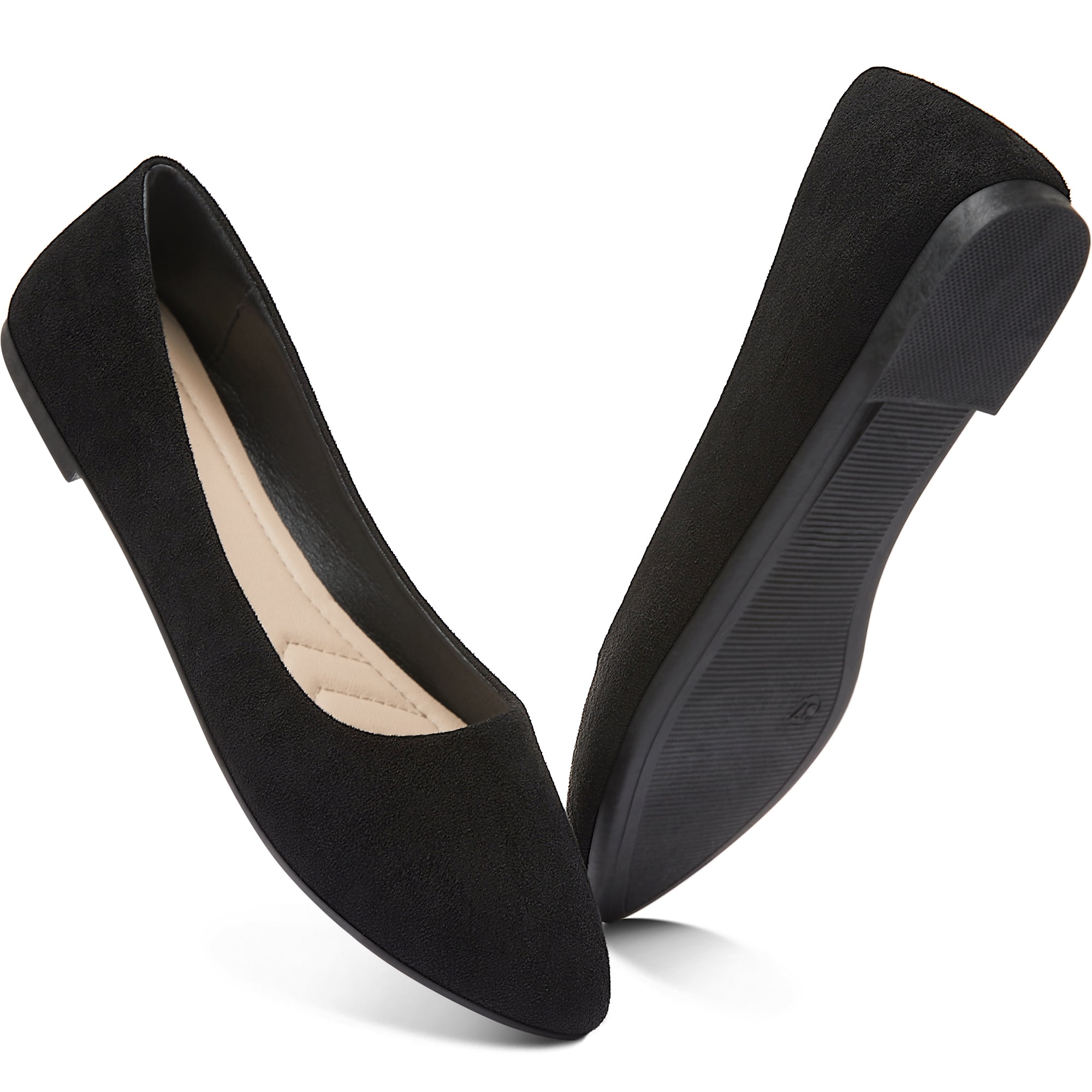Shirry Trendy Women's Faux Suede Pointed Toe Ballet Flats, Comfortable ...
