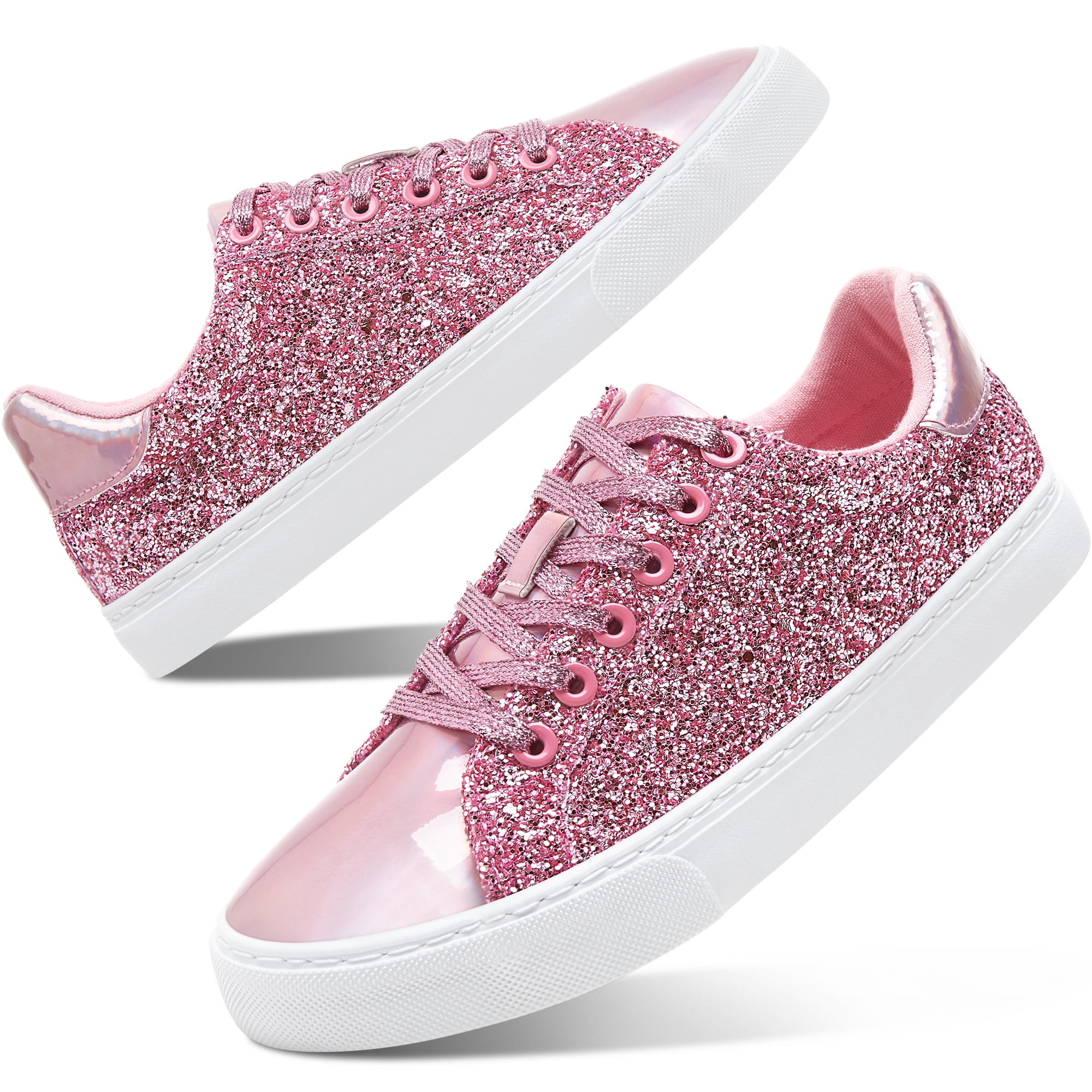 AOMAIS Women Glitter Sneakers Sparkly Low Top Sequins Sneakers Lace Up ...