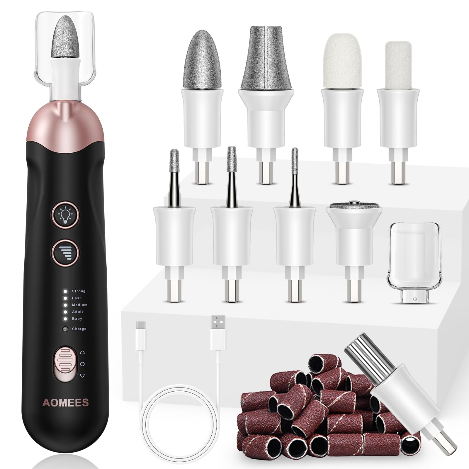 AOMEES Electric Nail File Kit, Rechargeable Professional Manicure ...