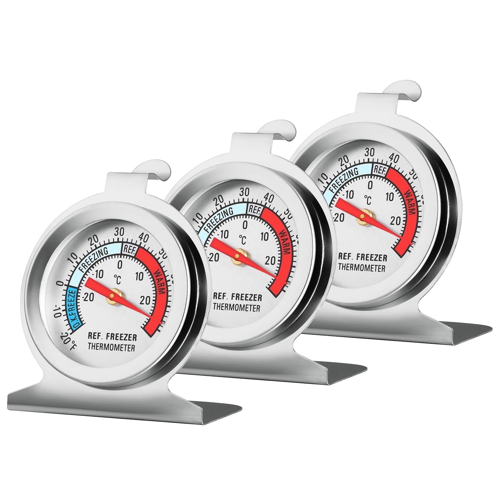 AOMOTA 3 Pack Refrigerator Thermometer, Large Dial, Stainless Steel ...