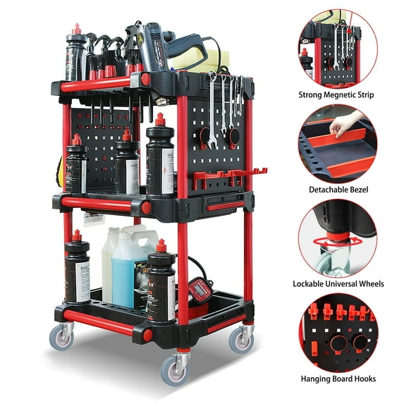 AOMOTA Heavy-duty Rolling Car Detailing Cart with Maintenance Tray and ...
