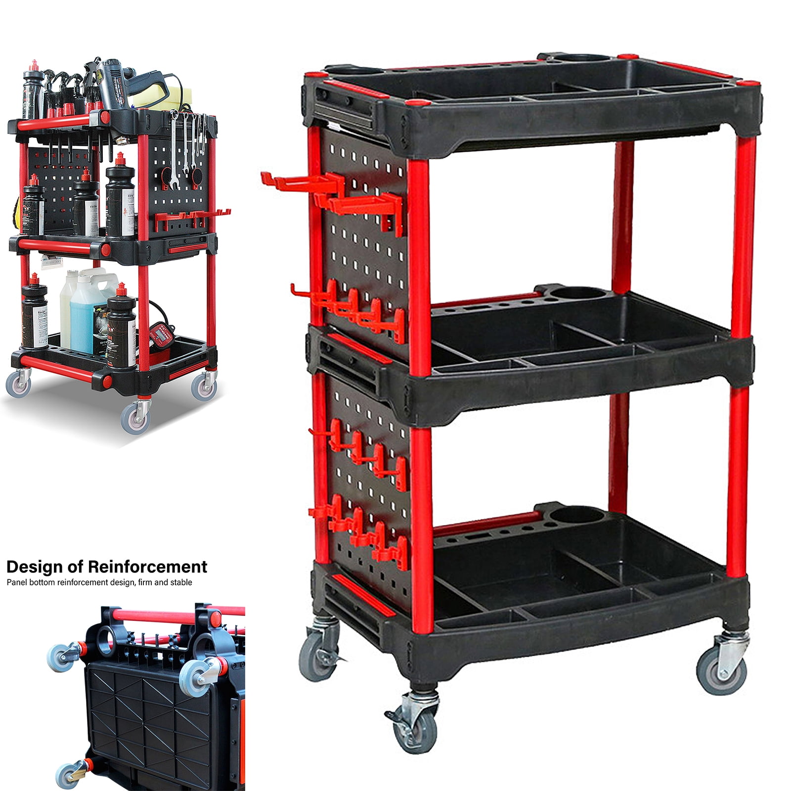 AOMOTA Heavy-duty Rolling Car Detailing Cart with Maintenance Tray and ...