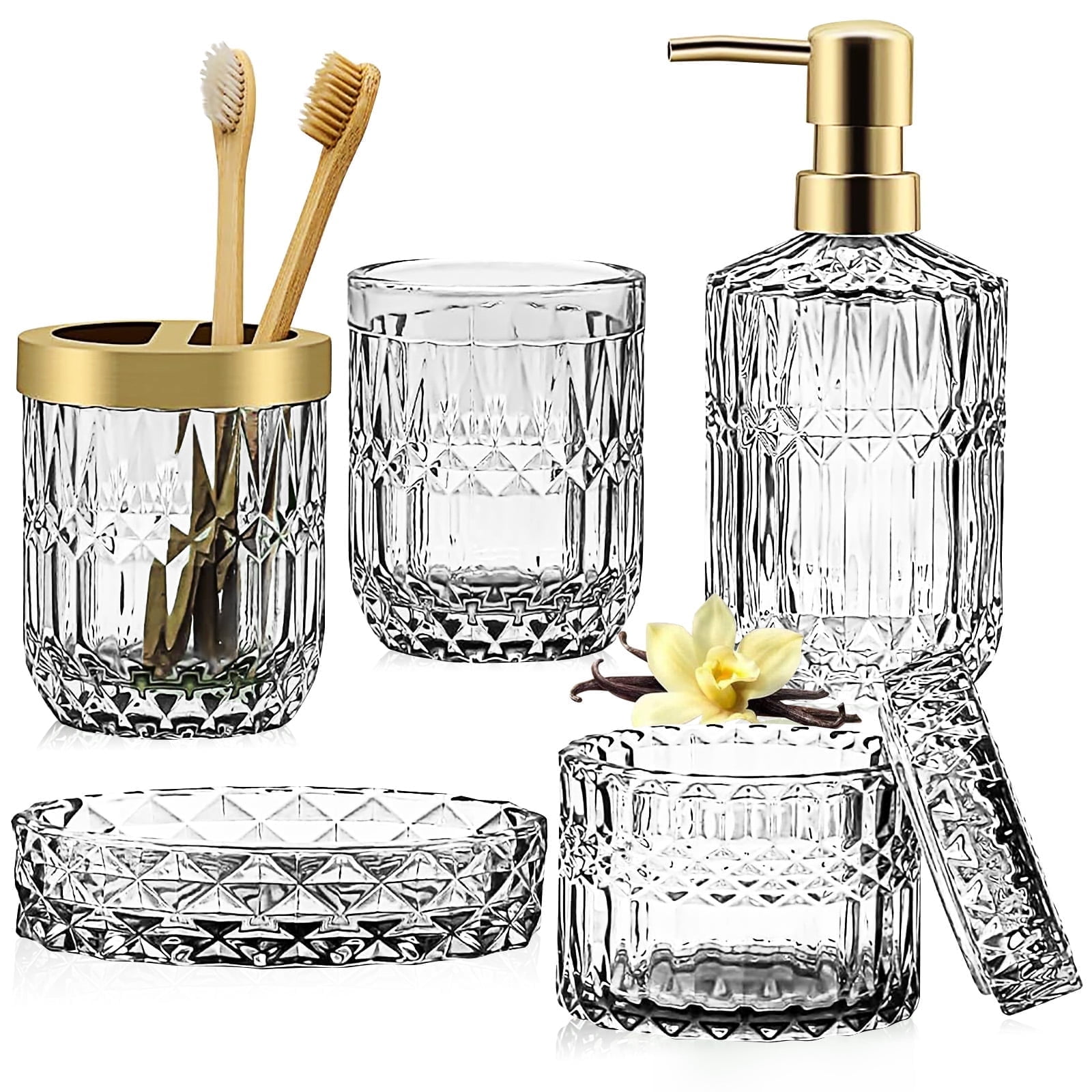 AOMOTA 5Pcs Bathroom Accessories Set, Modern Glass Bathroom Accessories ...