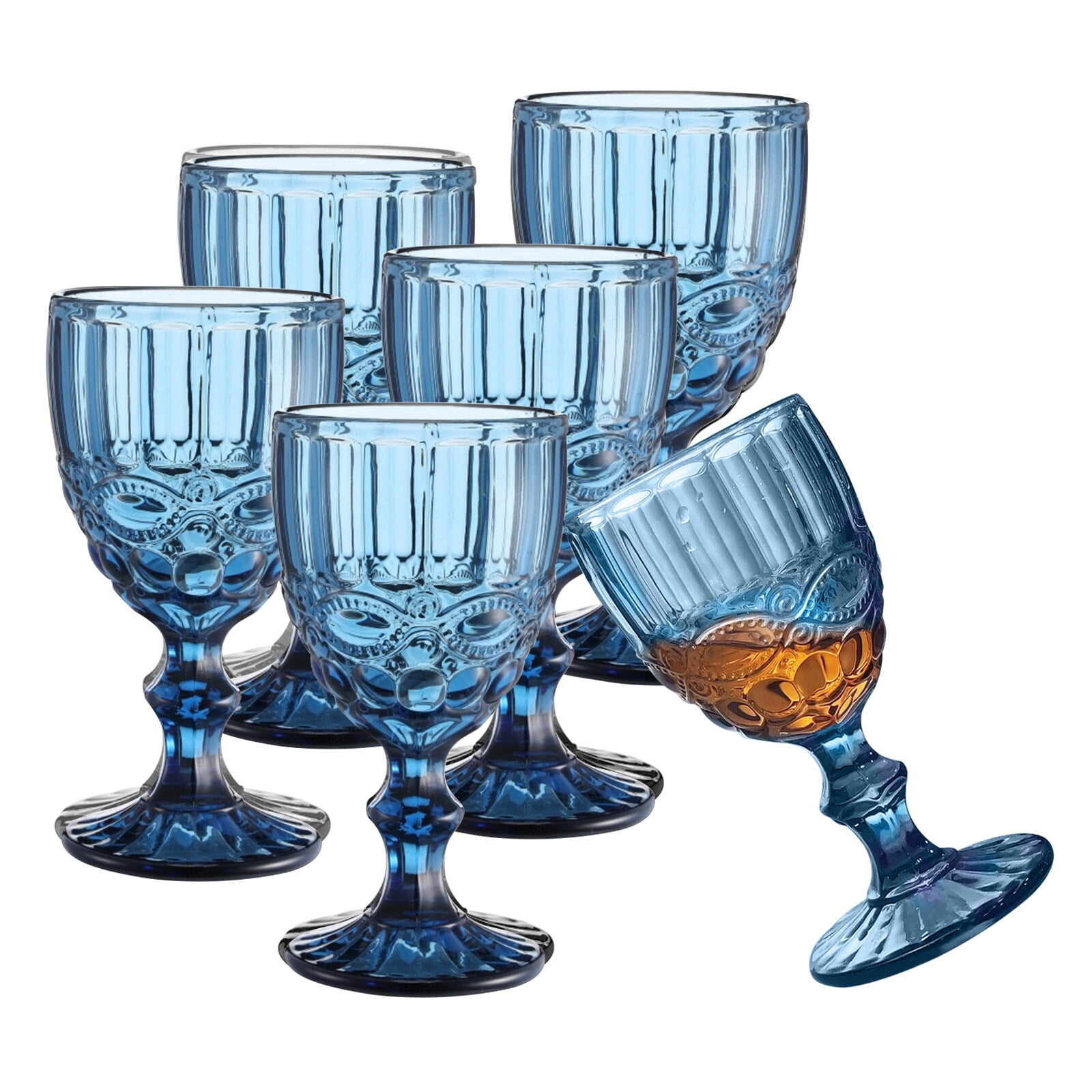 AOMOTA 6pcs Glass Goblet Embossed Retro Vintage Glassware 8 oz Glass ...
