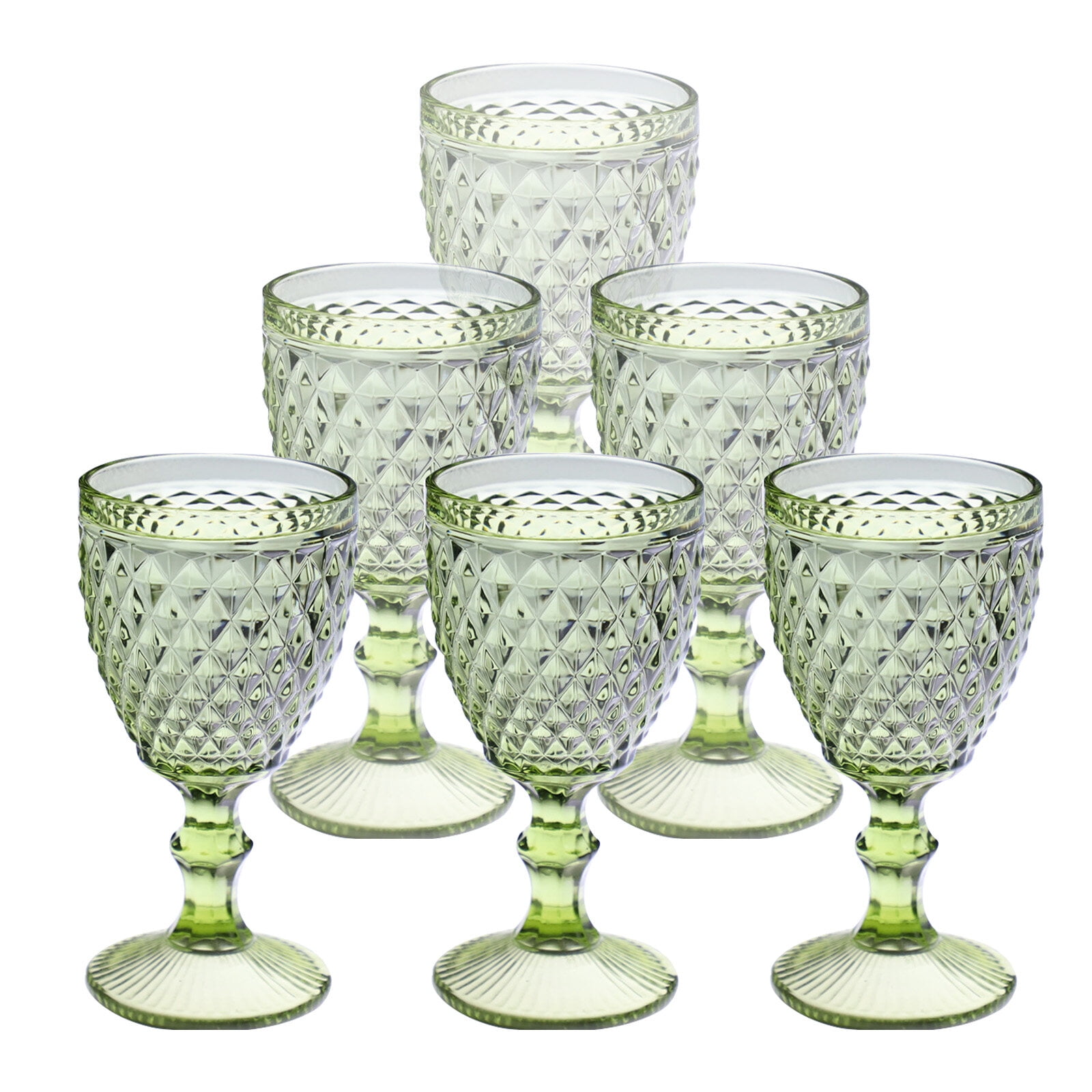 AOMOTA 6pcs Green Vintage Glass Goblets, 8 oz Embossed Glassware for ...