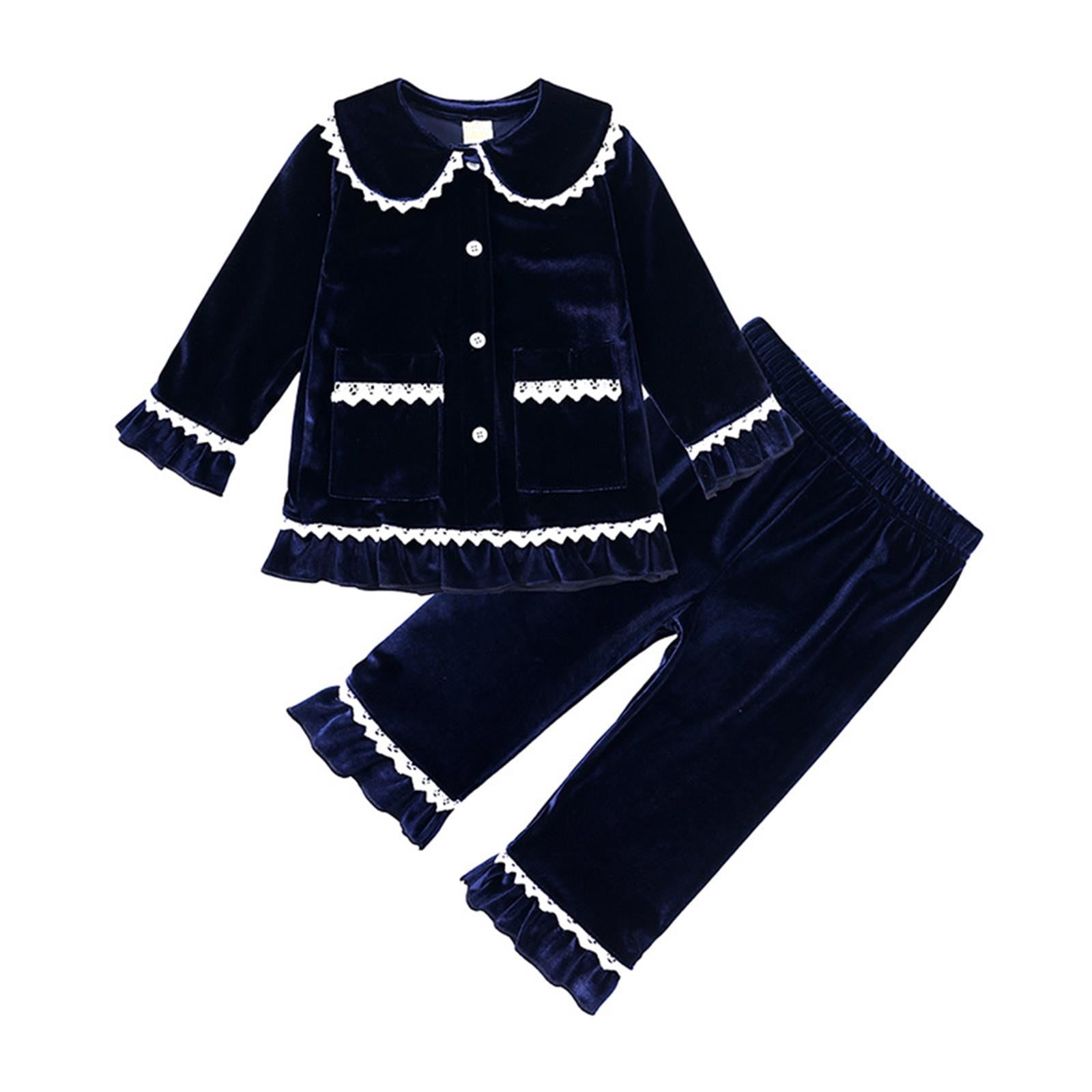 AOMPMSDX Girls Pajamas Baby Ruffled Lace Long Sleeve Solid Color ...