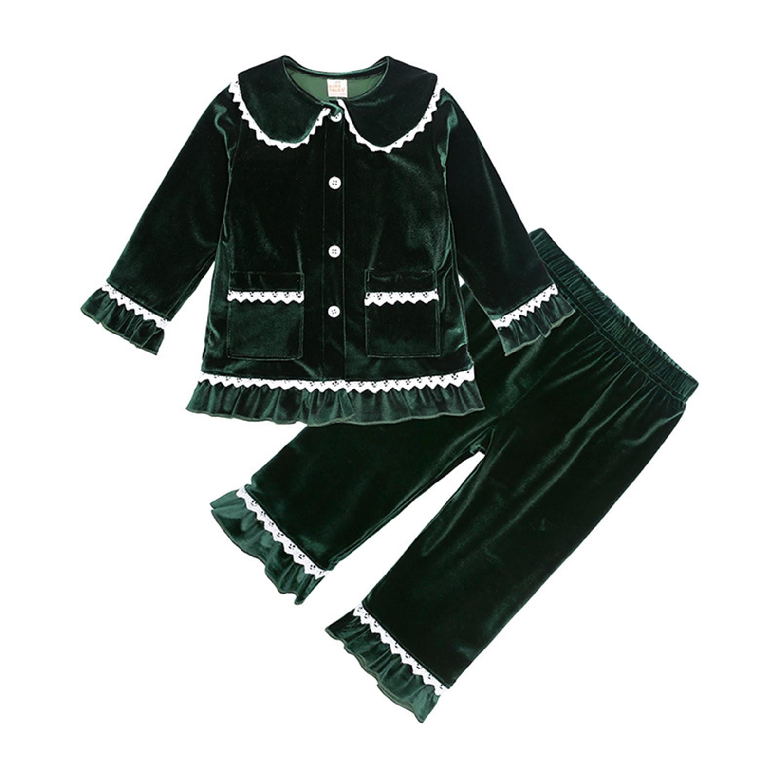 AOMPMSDX Girls Pajamas Baby Ruffled Lace Long Sleeve Solid Color ...