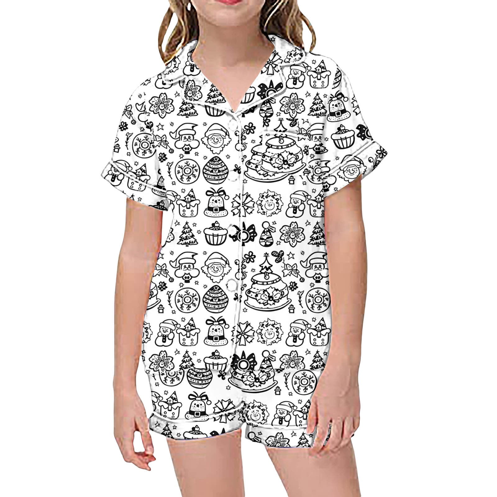 AOMPMSDX Girls Pajamas Child Short Sleeve DIY Hand Painted Button Down ...