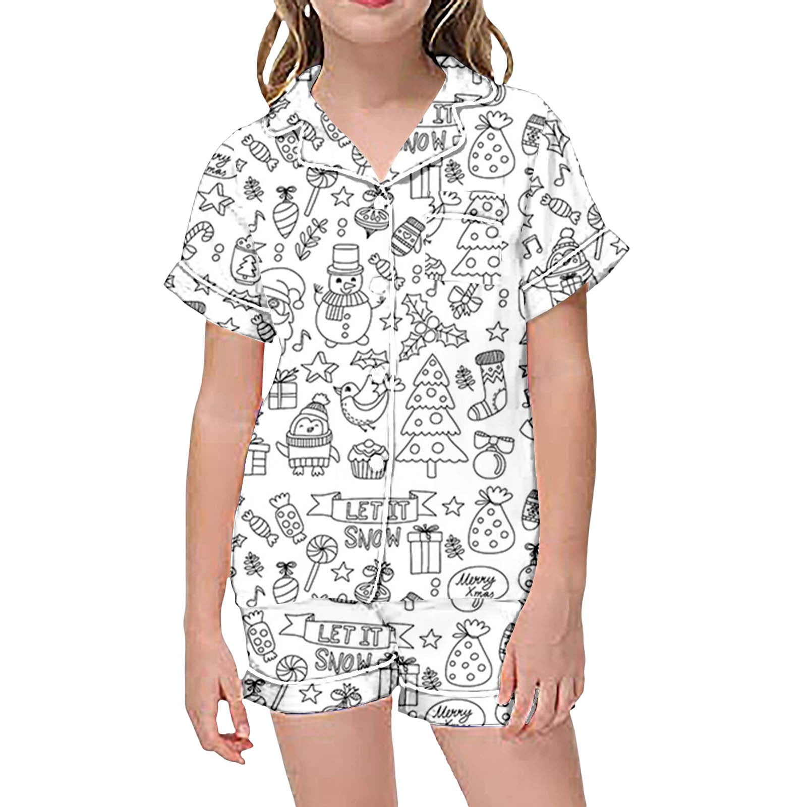 AOMPMSDX Girls Pajamas Child Short Sleeve DIY Hand Painted Button Down ...