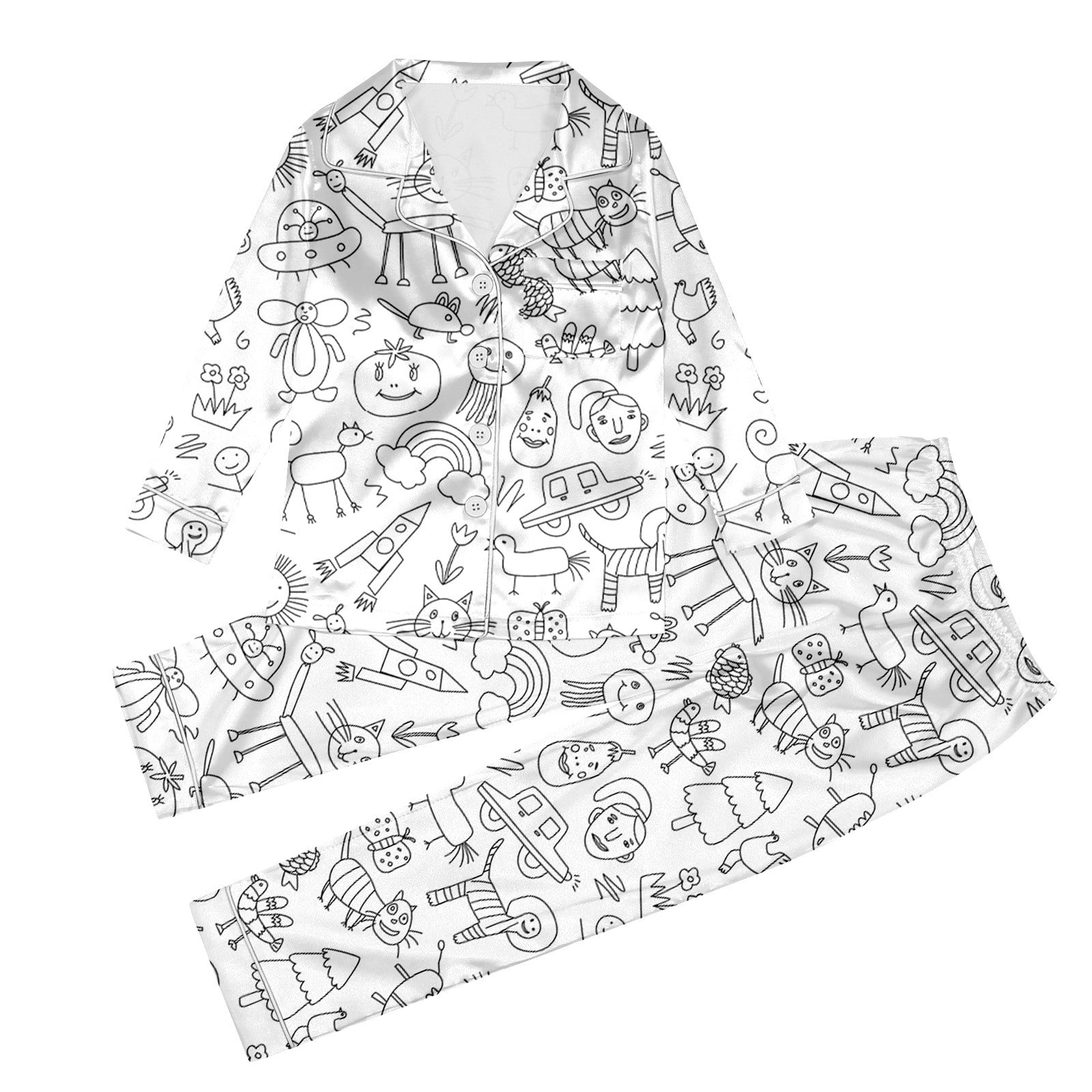 AOMPMSDX Girls Pajamas Doodling Imitation Silk DIY Hand Drawn Coloring ...