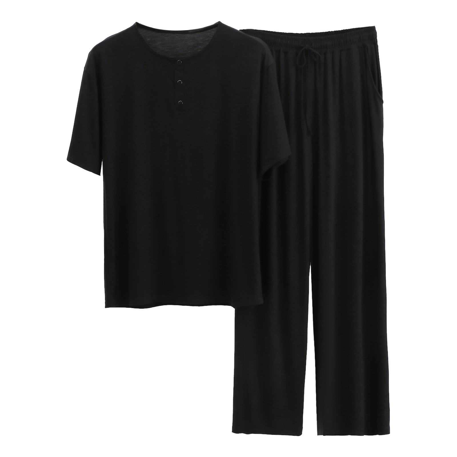 AOMPMSDX Mens Pajama Sets Male Wear Button Two Piece Set Short Sleeve ...