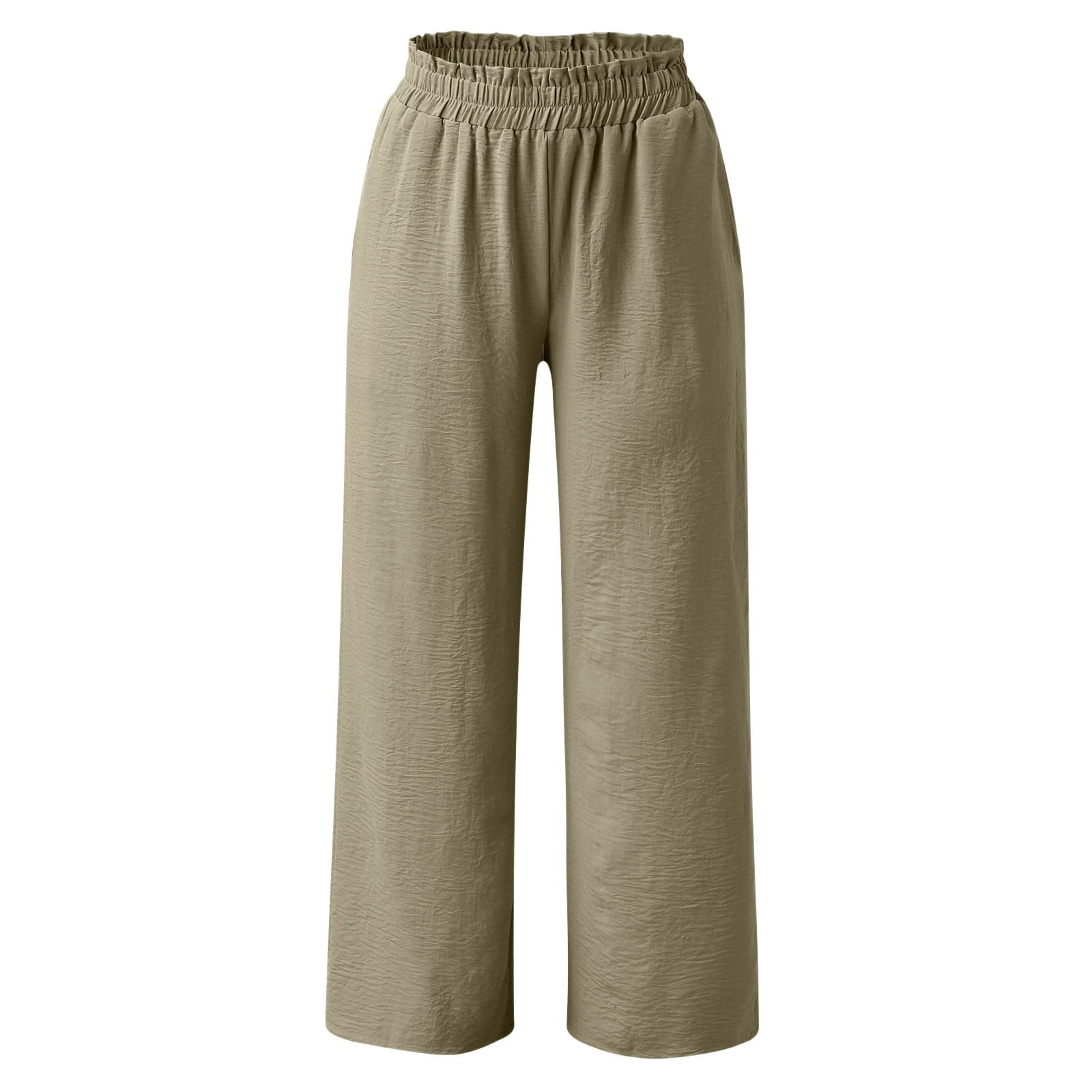 AOMPMSDX Pants For Women Ladies Lotu Leaf High Waist Ice Silk Wrinkled ...