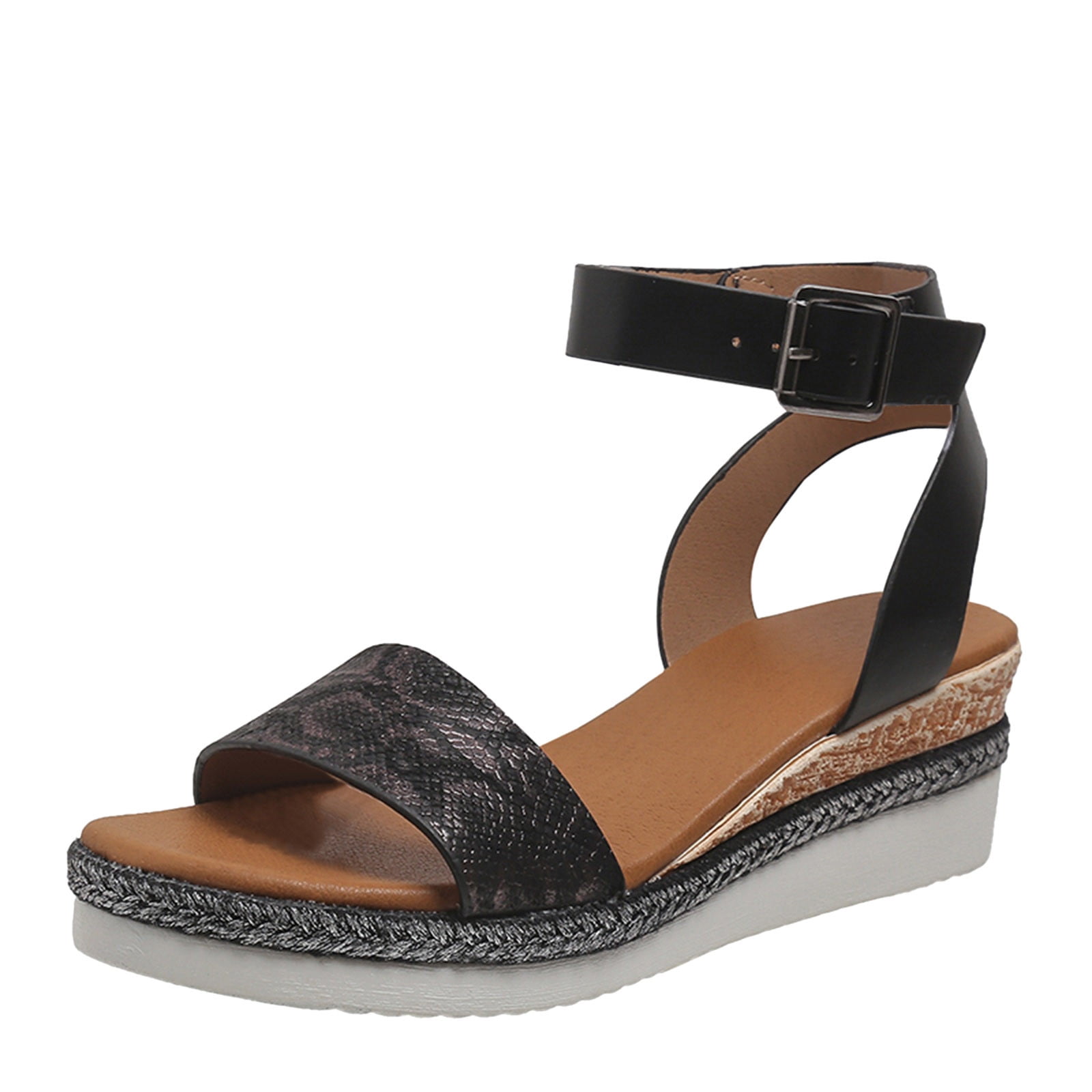 AOMPMSDX Sandals Women Comfortable Ladies Fashion Lines Print Leather ...