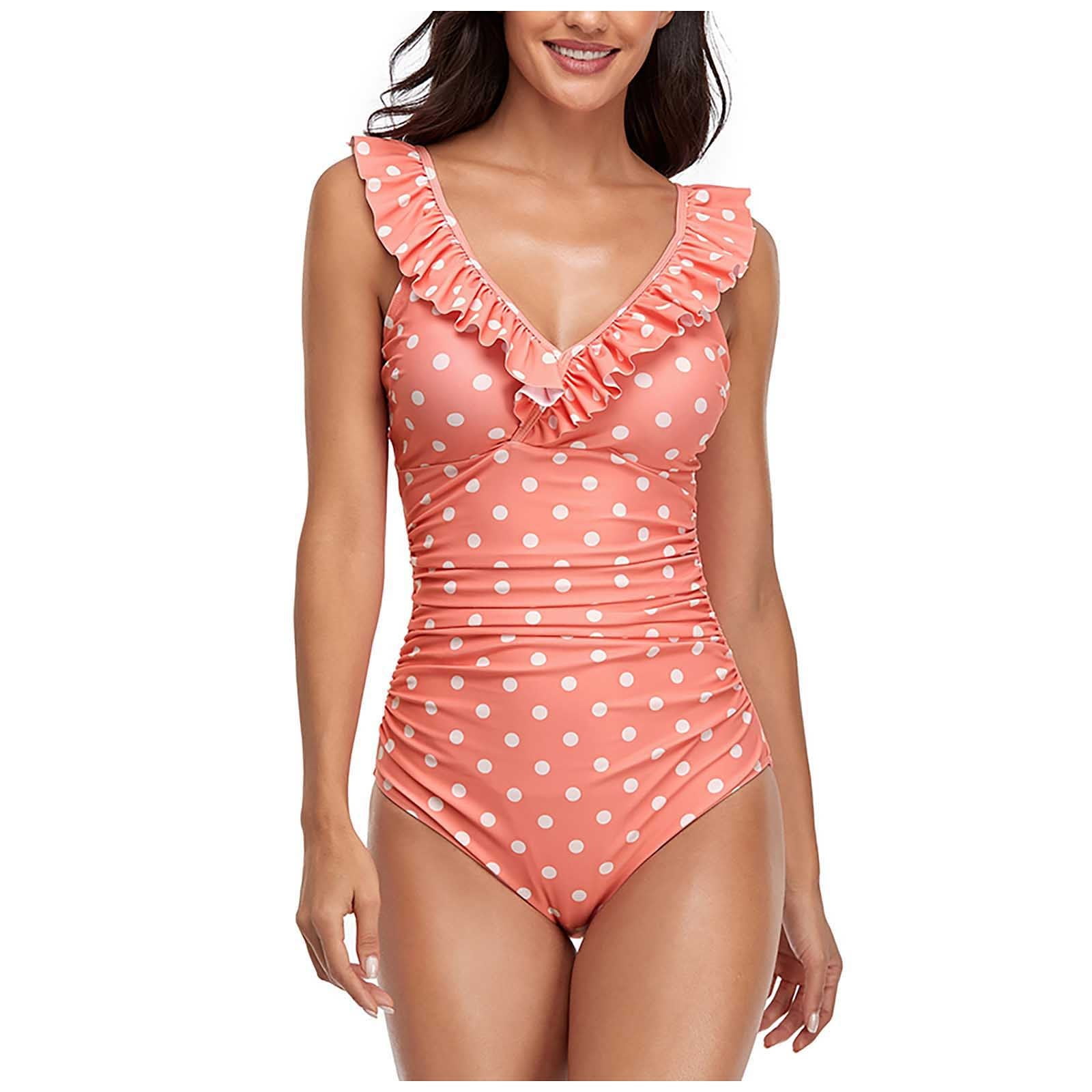 Aompmsdx Summer Womens Swimsuits Ladies New Polka Dot Lace V Neck One