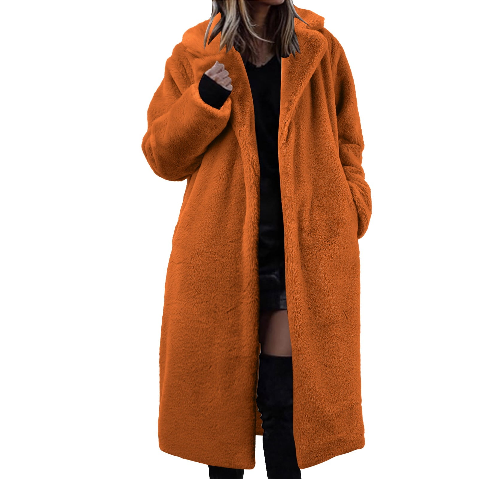 AOMPMSDX Women's Coats Womens Winter Warm Lapel Fuzzy Coat Jacket ...