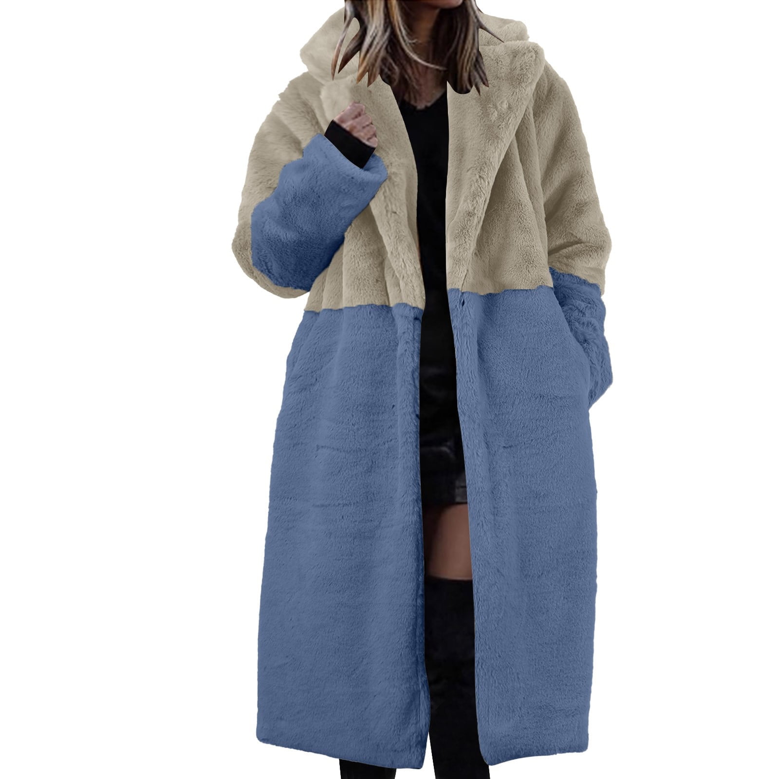 AOMPMSDX Women's Coats Womens Winter Warm Lapel Fuzzy Coat Jacket ...