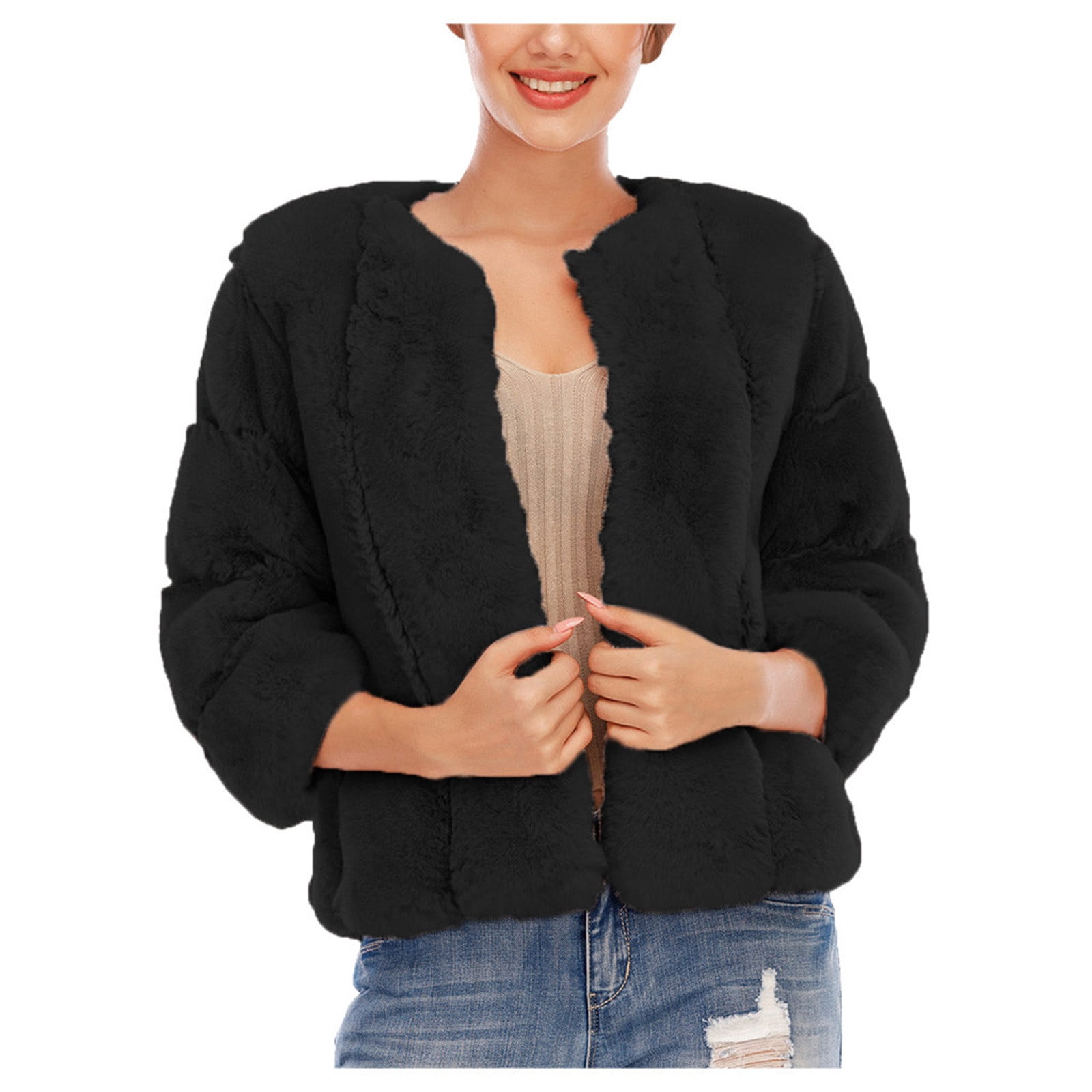 AOMPMSDX Women's Jackets & Coats Women Plus Size Short Coat Warm Furry ...