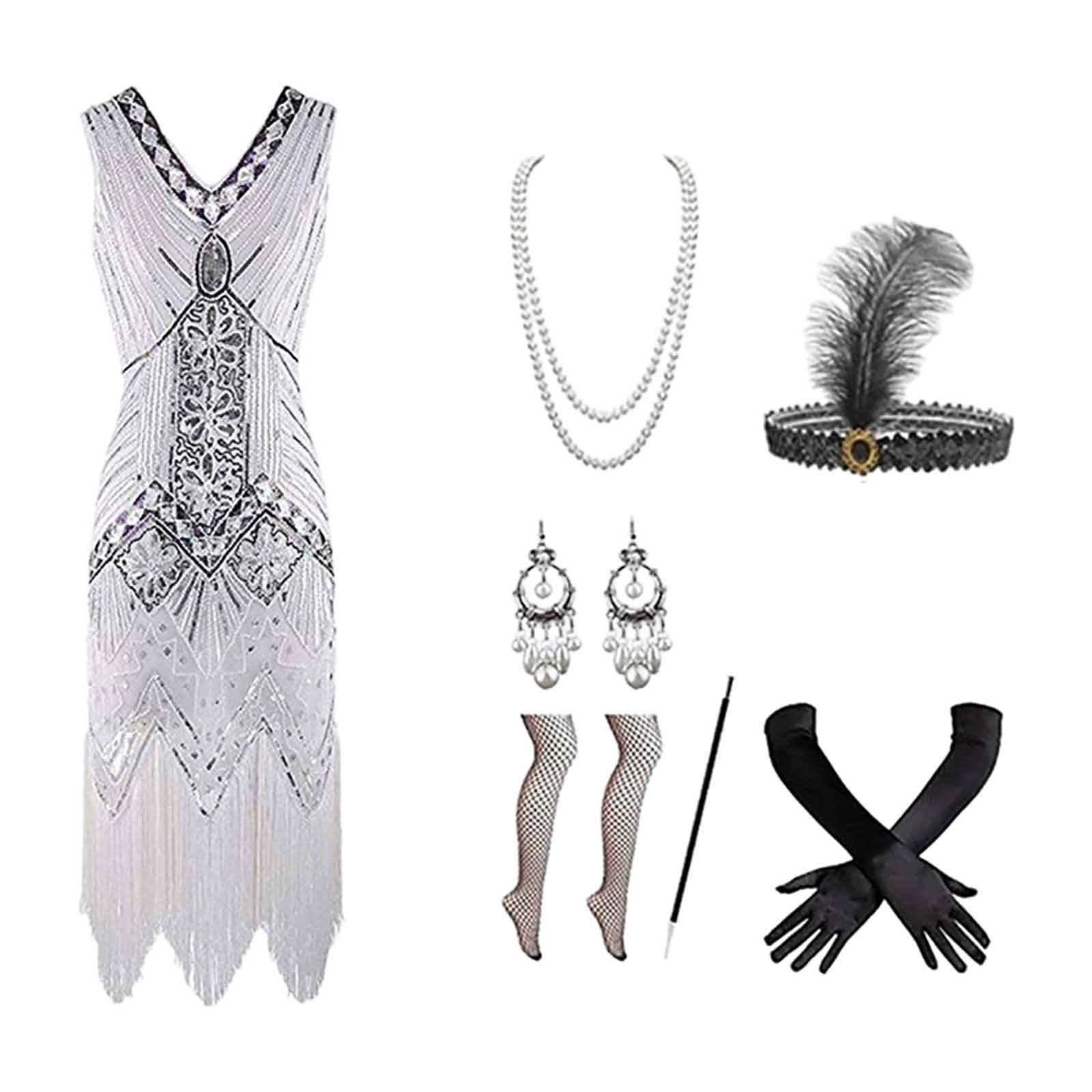 AOMPMSDX Womens Dresses Vintage Gowns Beaded Sequins Fringe Fancy Dress ...