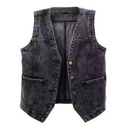 INSPIRE CHIC Women's Denim Vest Halter Neck Button Down Backless Jean ...