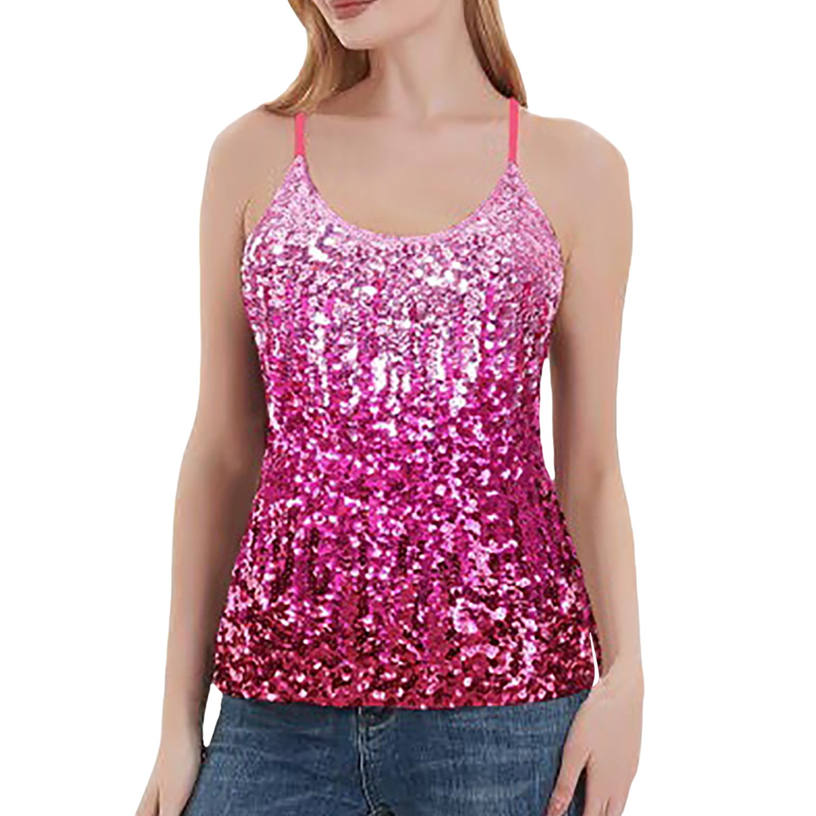 AOMPMSDX Womens Tank Tops Sequin Glitter Sparkle Party Strappy Vest ...