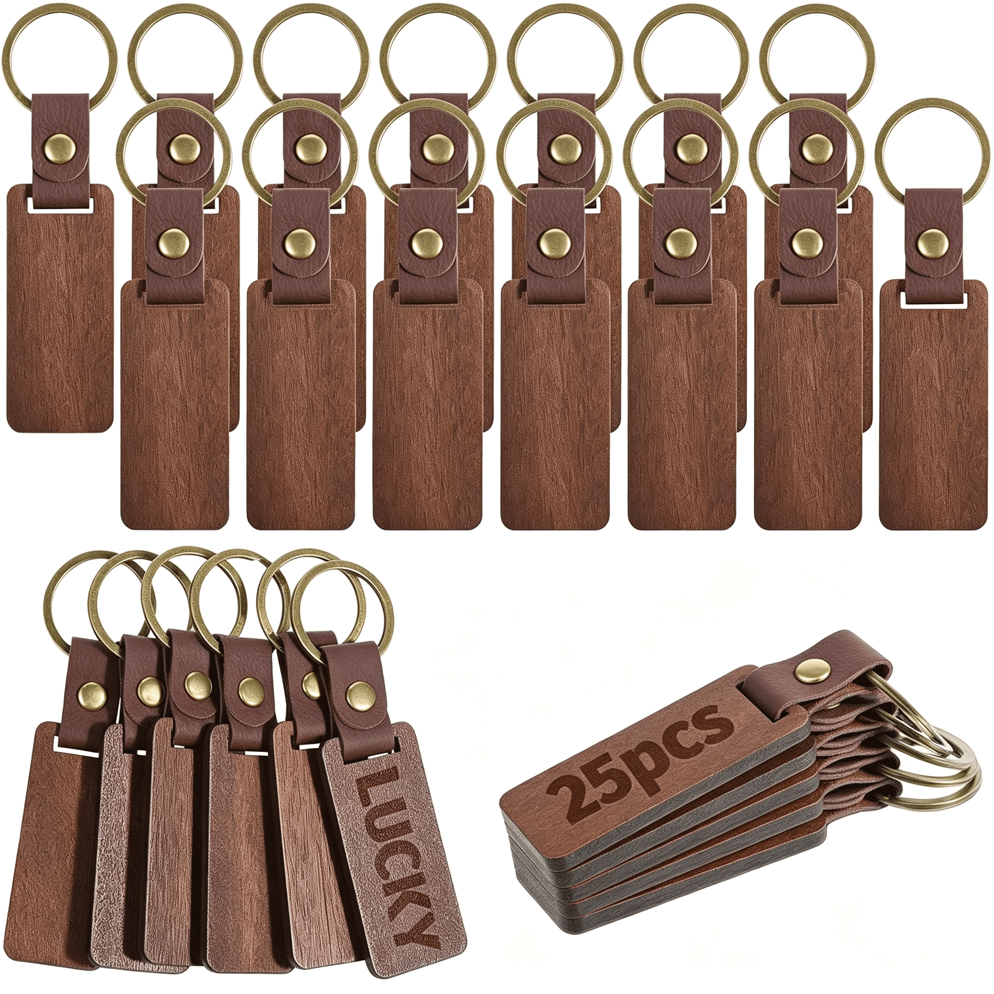 AOMRCOL 25 PCS Leather Wood Keychain Blank Unfinished Wood, Keychains ...