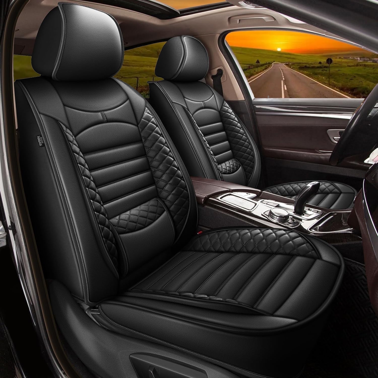 AOMSAZTO Car 5-Seat Covers Front & Rear Full Set Faux Leather Universal ...
