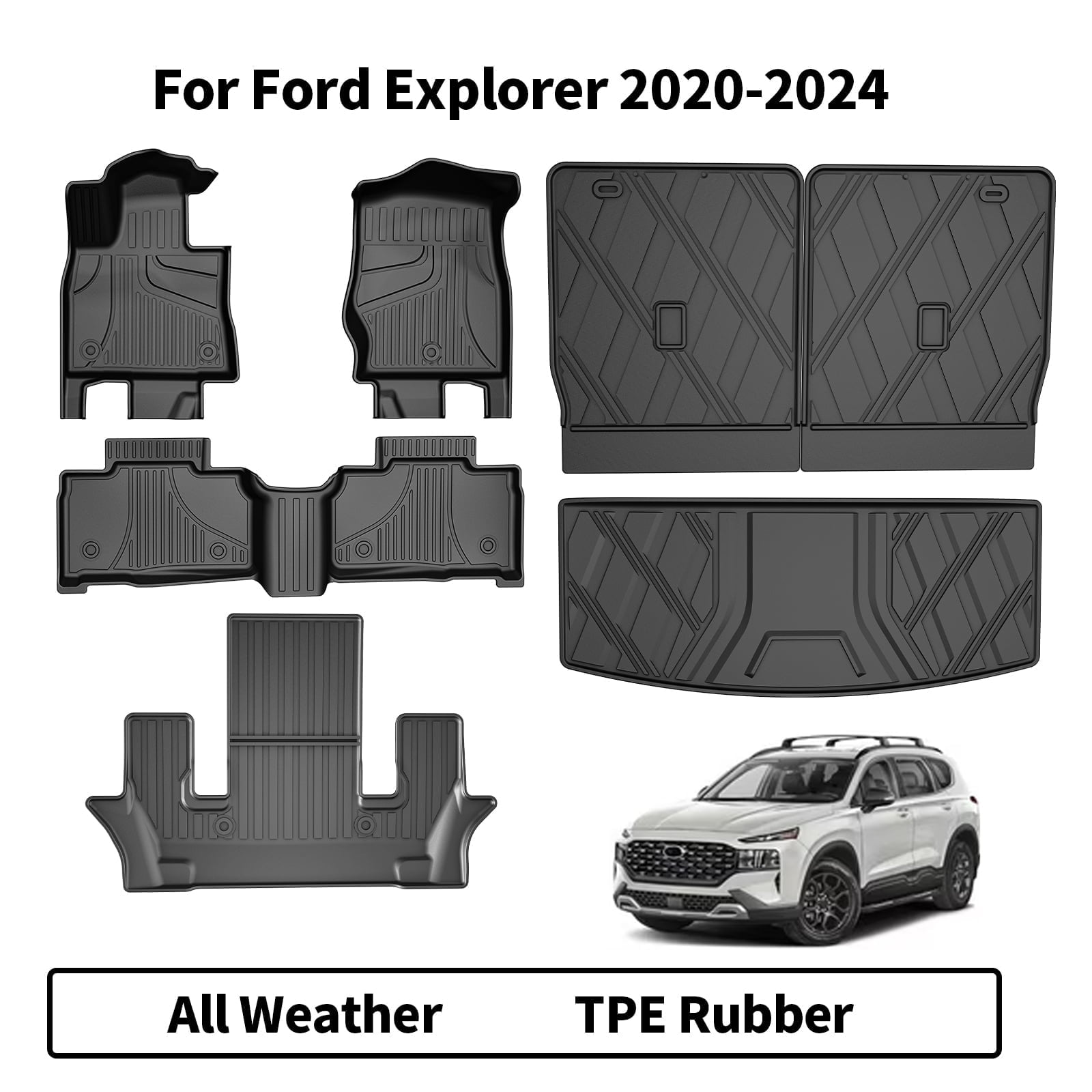 DIKSOAKR Car Floor Mats & Cargo Liner & Backrest Mat for Ford Explorer ...