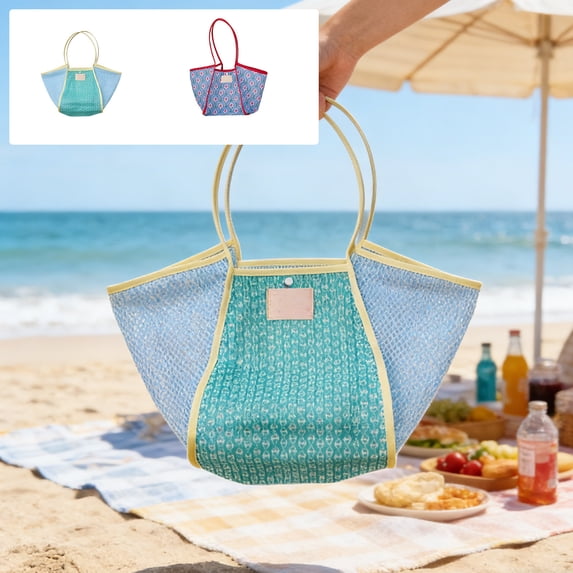 AOMXGD Color Block Mesh Shoulder Tote, Roomy Open Weave Beach & Trip ...