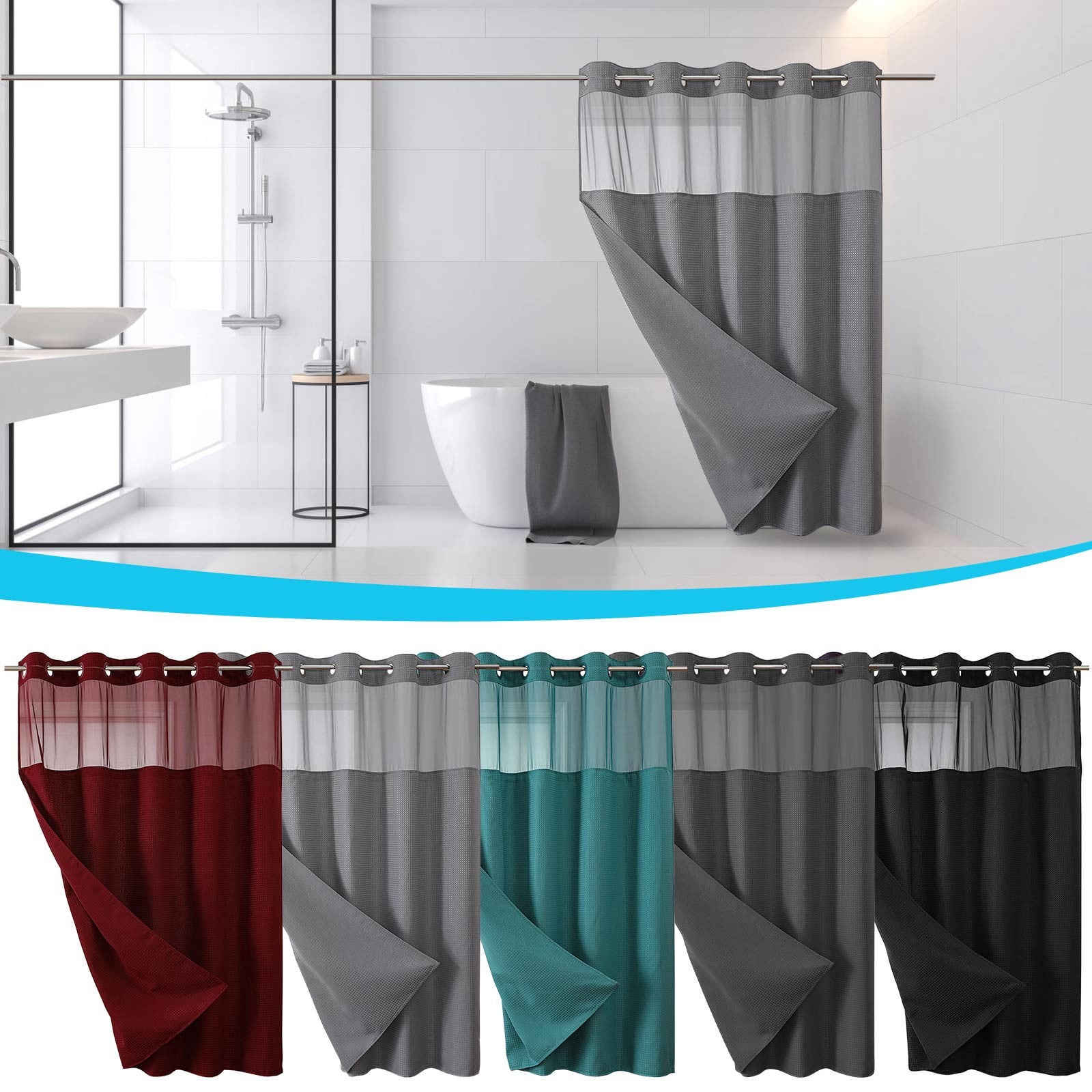 AOMXGD MoonLightBlue No Hook Weave Shower Curtain With -in Liner ...