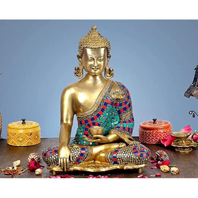 AONA Brass Buddha Statue Stone Work Idol Buddha Religious Statue Height ...