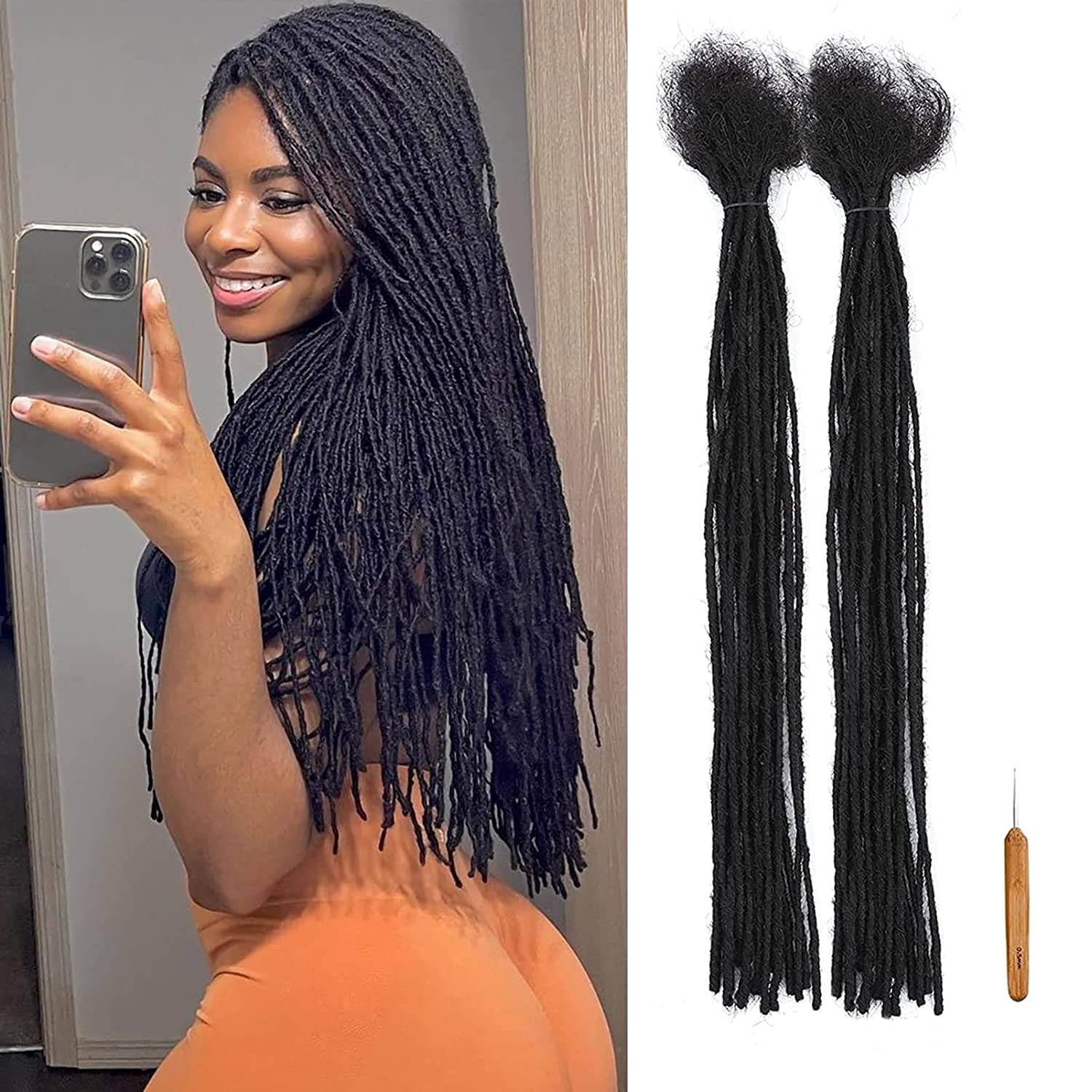 AONKIA 14 Inch Dreadlock Extensions 0.2cm Width Loc Extensions Human ...