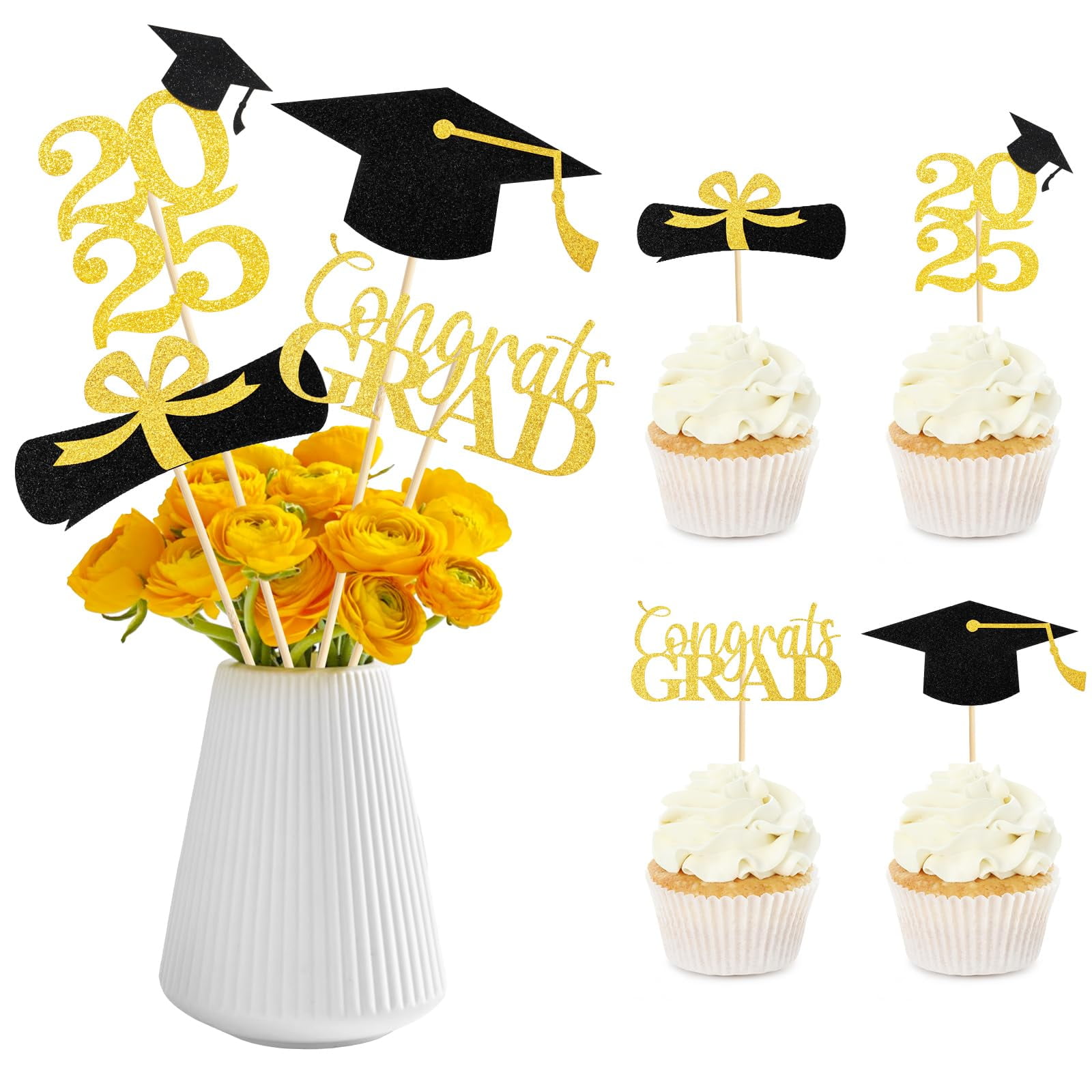 AONSOULE Graduation Decorations 2025, 24 PCS RST1 Graduation Cupcake ...