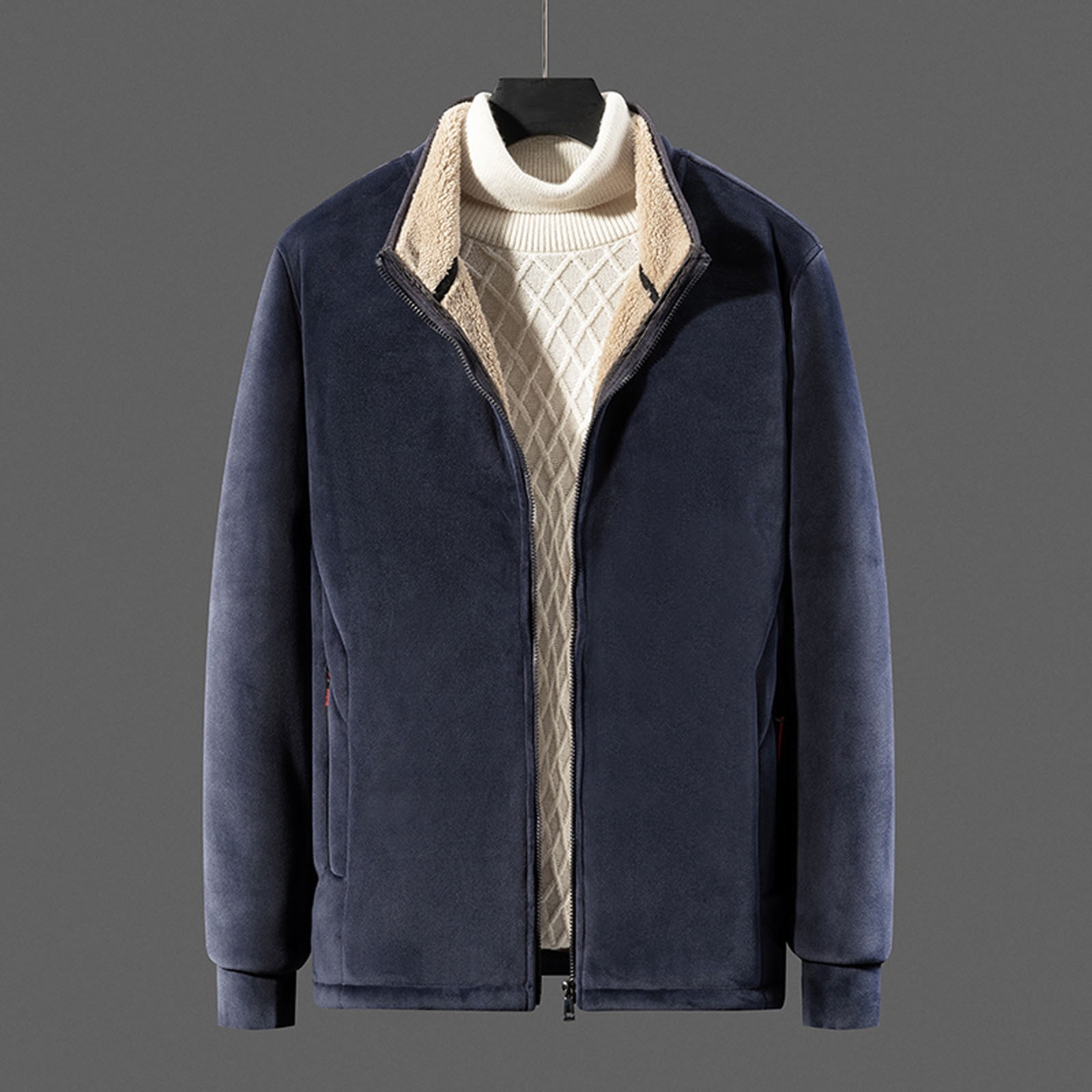 AOOCHASLIY 2023 Men Fall Coat Men's Casual Lamb Fleece Jacket Stand ...