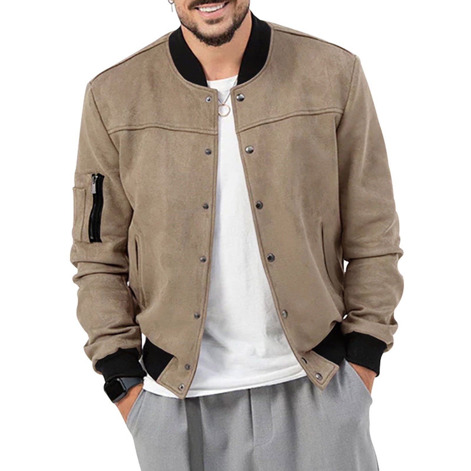 AOOCHASLIY 2024 Mens Faux Suede Bomber Jacket Varsity Solid Jacket ...