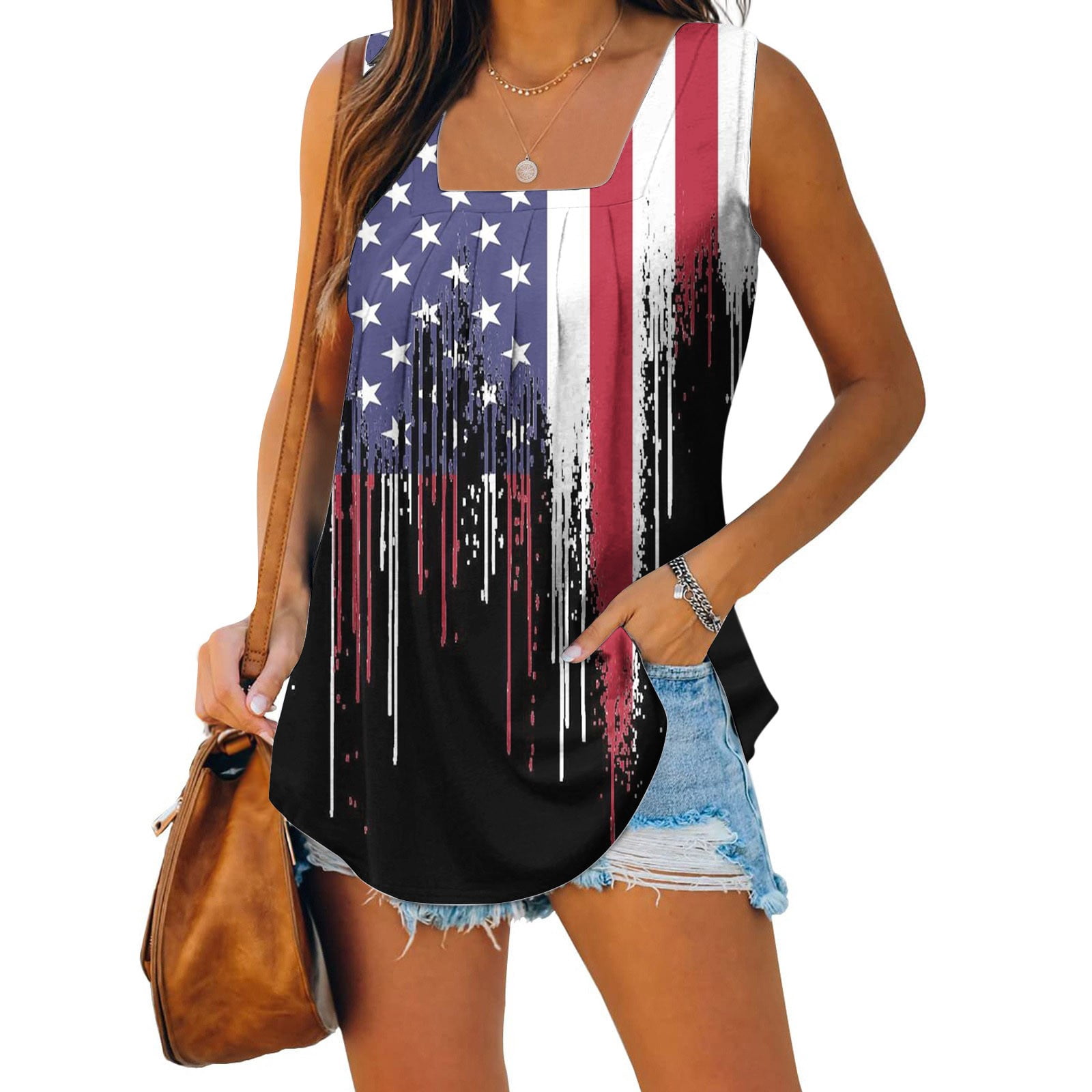 AOOCHASLIY American Flag Star Women Tops Women's Fashion Comfortable ...