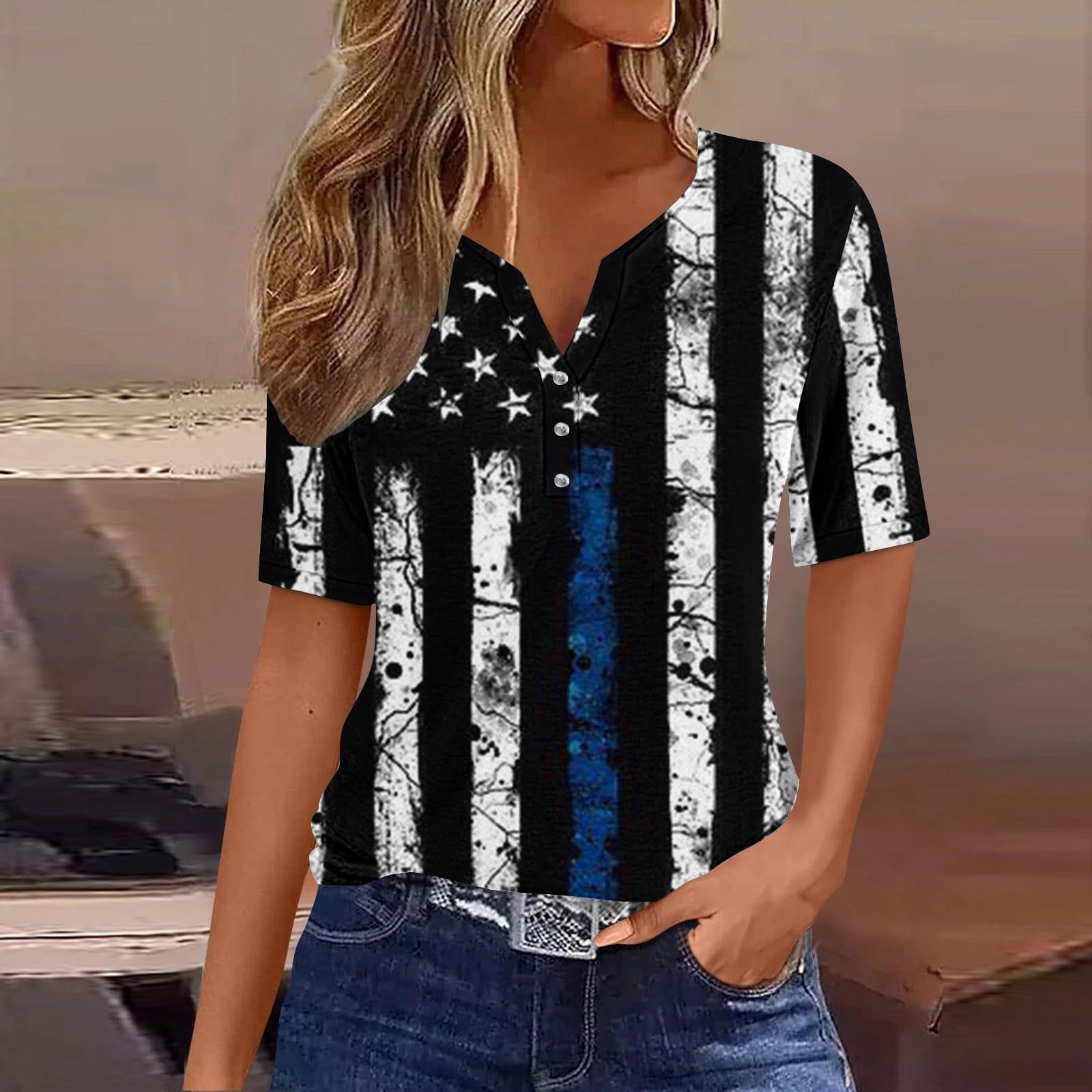 AOOCHASLIY American Flag Star Women Tops Women's Independence Day ...