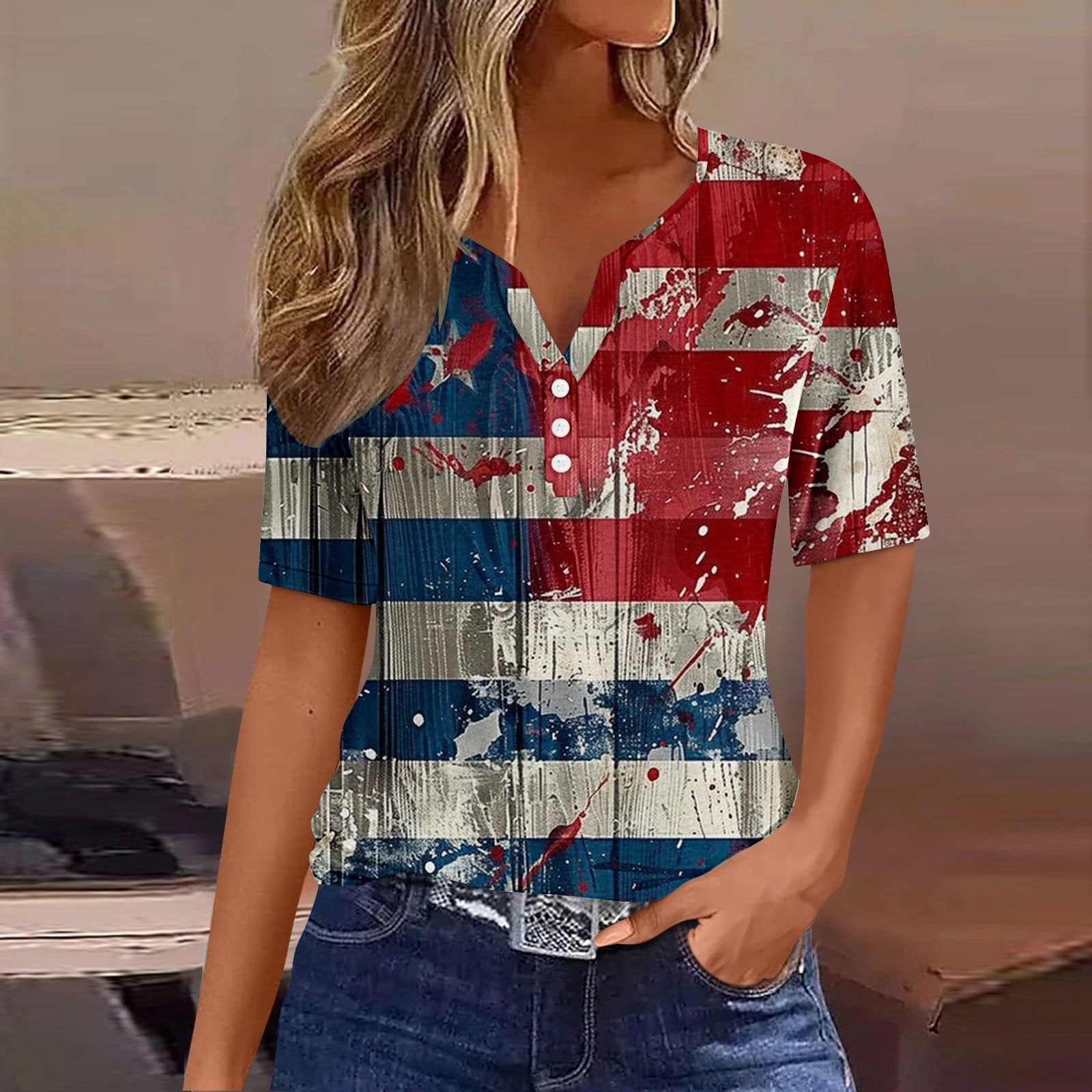 AOOCHASLIY American Flag Star Women Tops Women's Independence Day ...