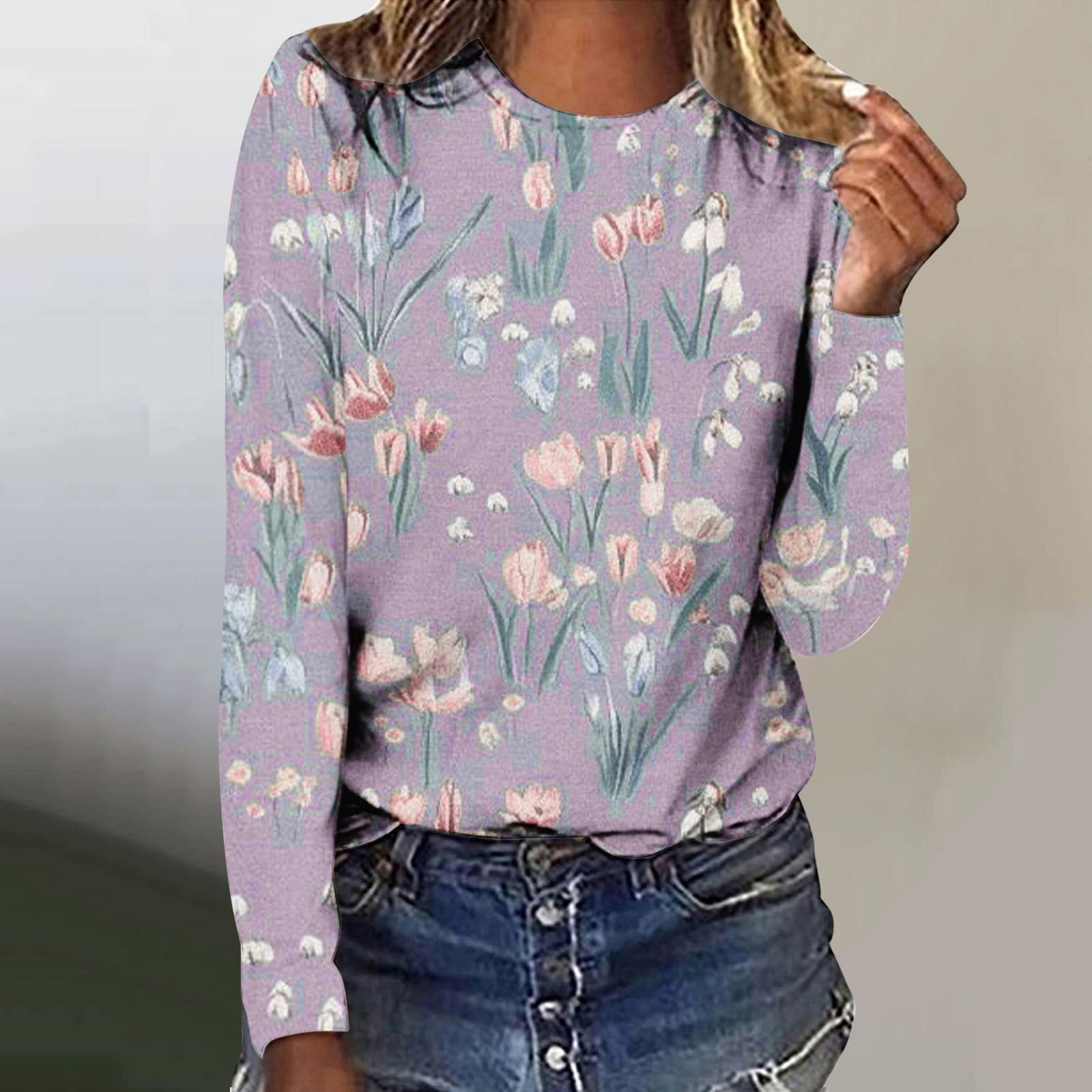 AOOCHASLIY Fall Tops for Women Women's Fashion Covered in Tulips Ethnic ...