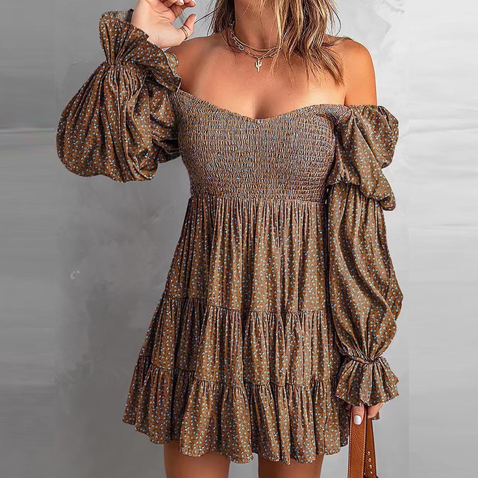 AOOCHASLIY Ladies Dress Clearance Women New Color Waist Off Shoulder ...