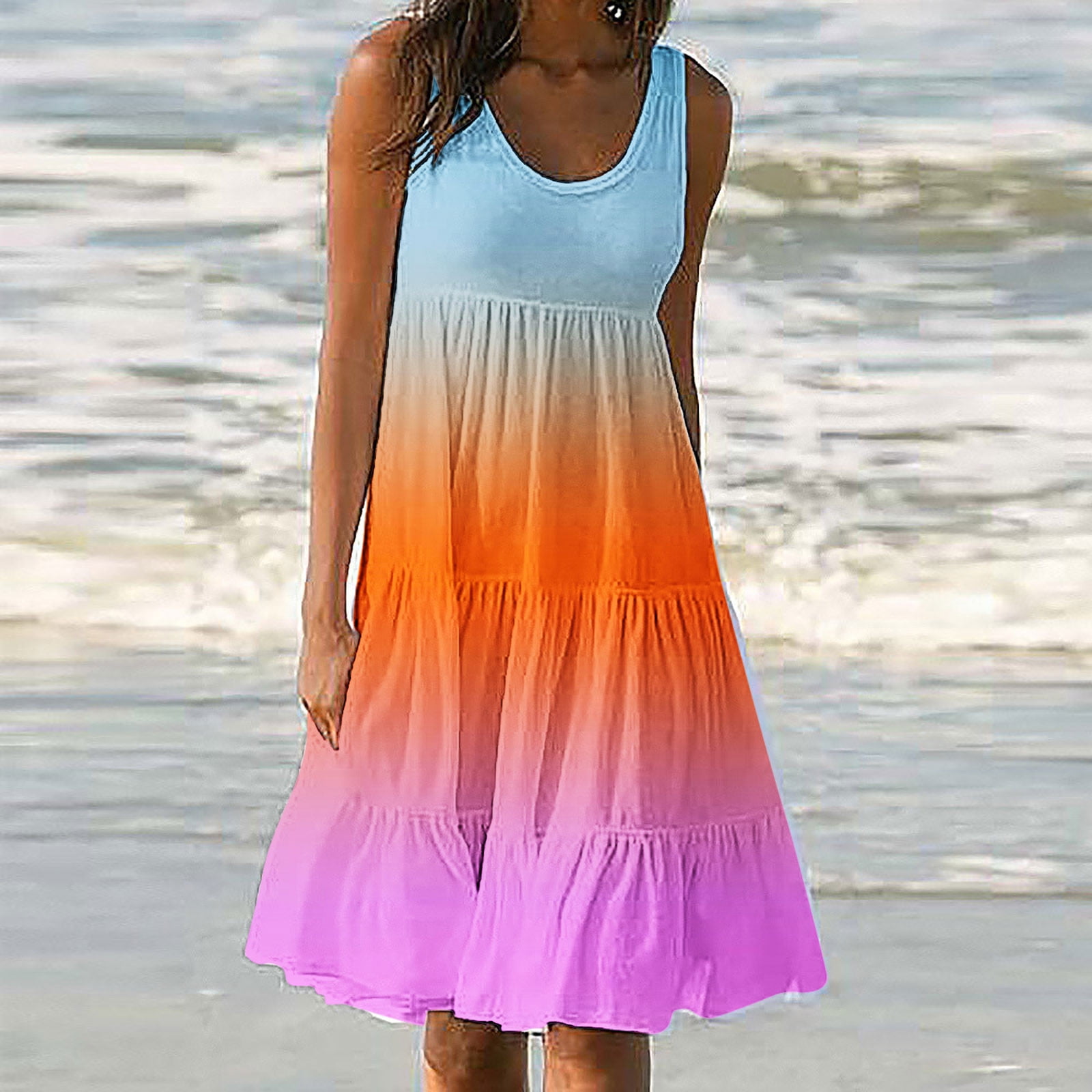 AOOCHASLIY Ladies Dress Women Summer Sleevesless Dresses Beach Gradual ...