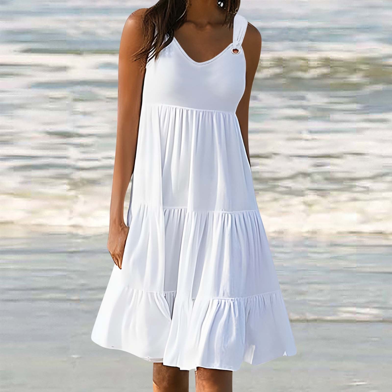 AOOCHASLIY Ladies' Holiday Dress Women's Solid Color Sleeveless Metal ...