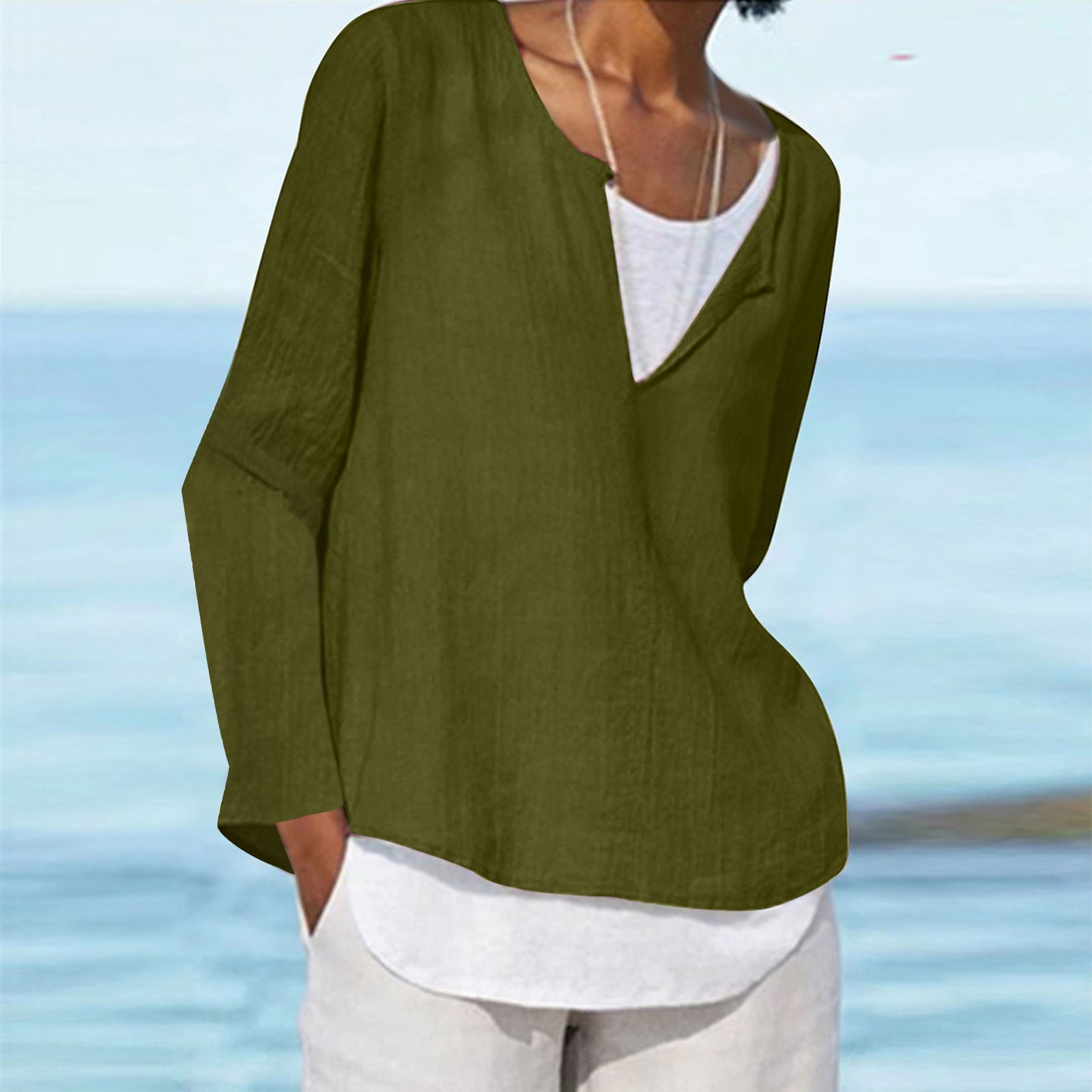 AOOCHASLIY Ladies Tops Clearance Women V-neck Casual Loose Fitting ...