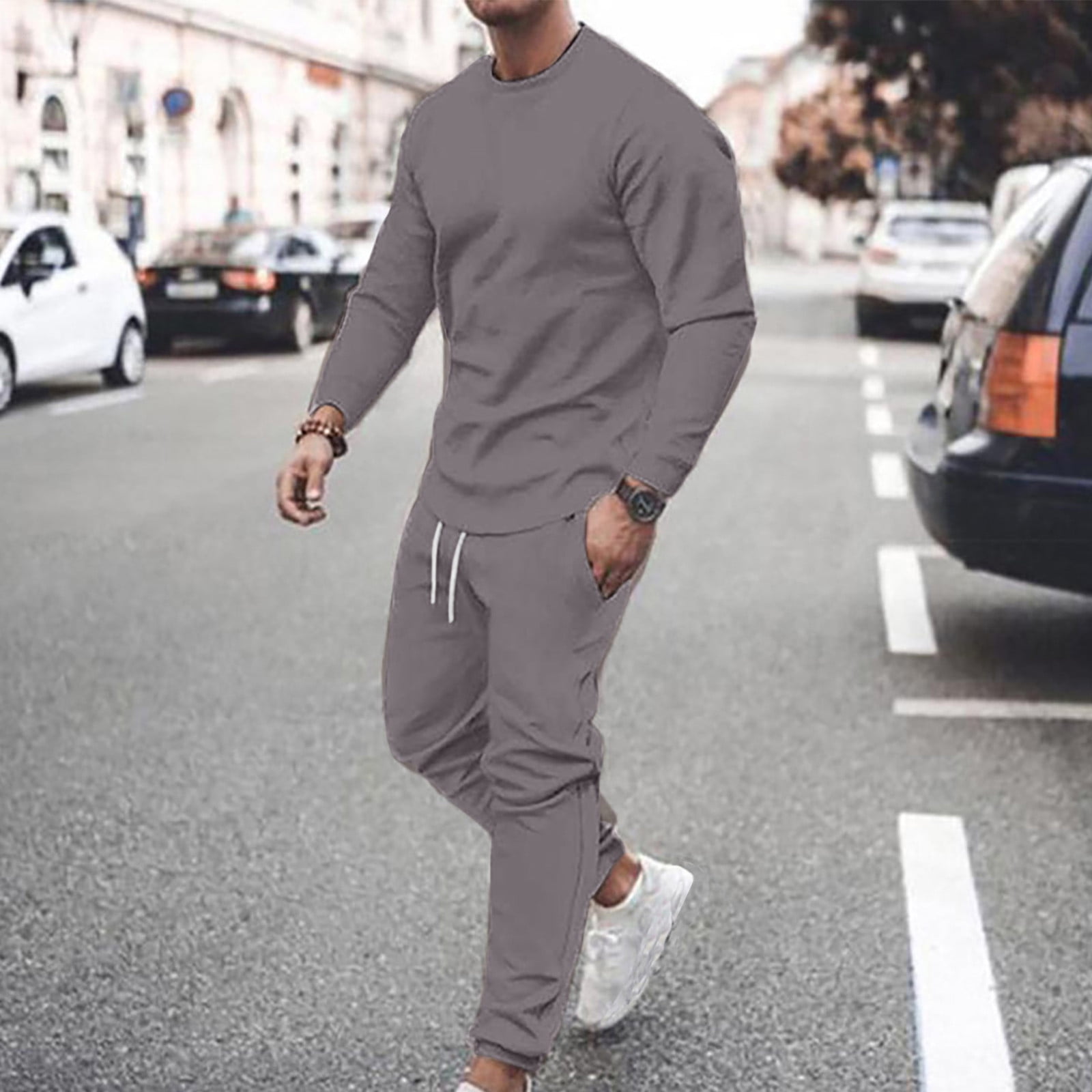 AOOCHASLIY Men Suit Casual Solid Fashion Round Neck Pullover Sports ...