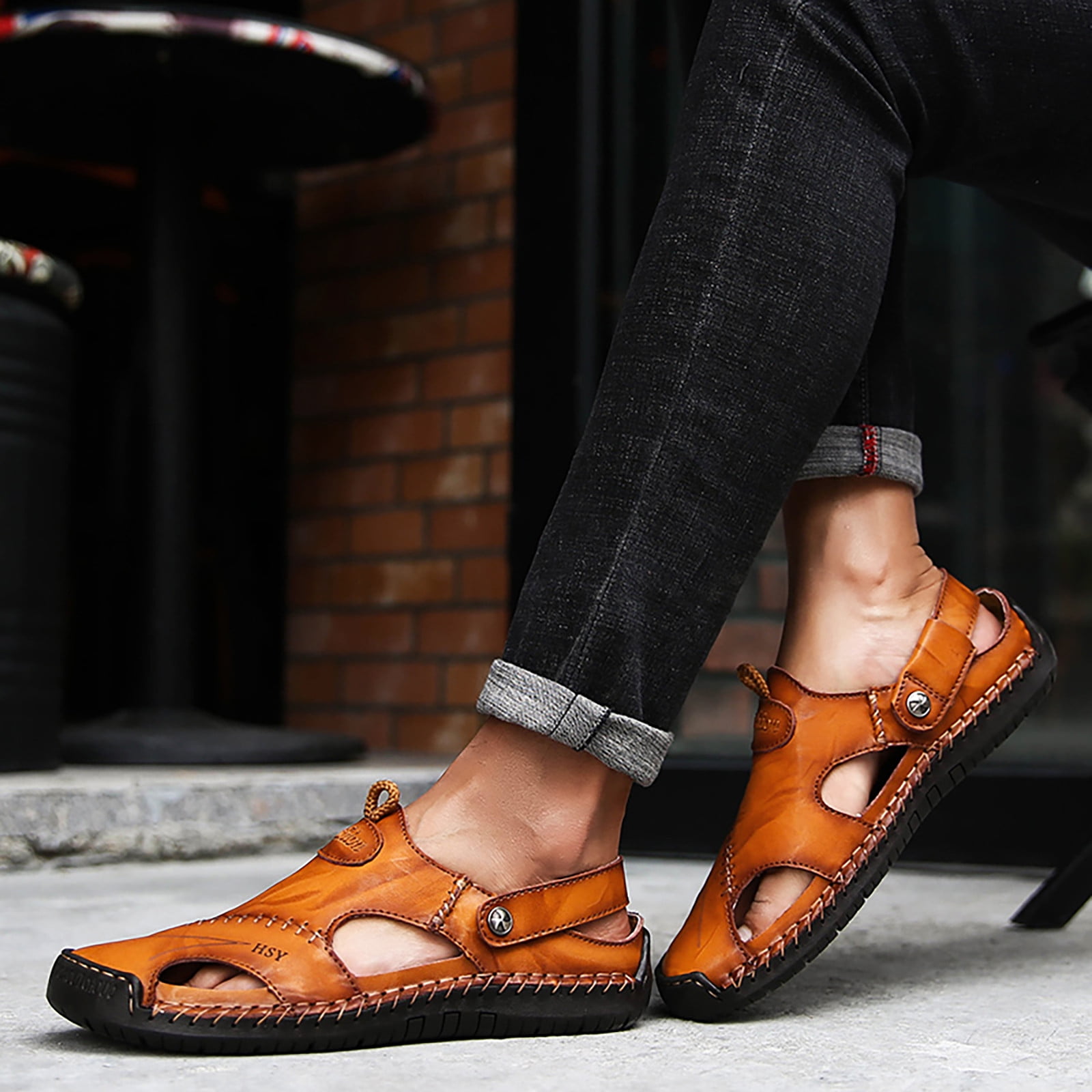 AOOCHASLIY Sandals Summer Men's Sandals Men's Trendy Leather Beach ...