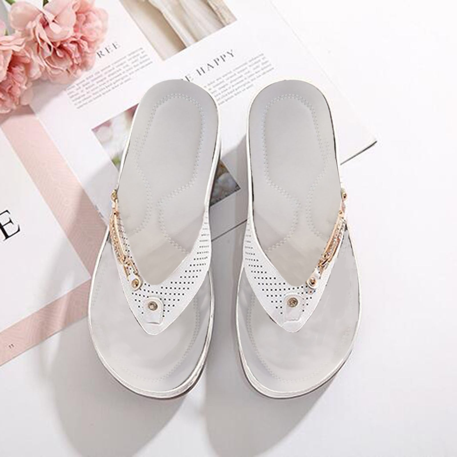 AOOCHASLIY Sandals Women's Metal Buckle Beach Women's Summer Slope Heel ...