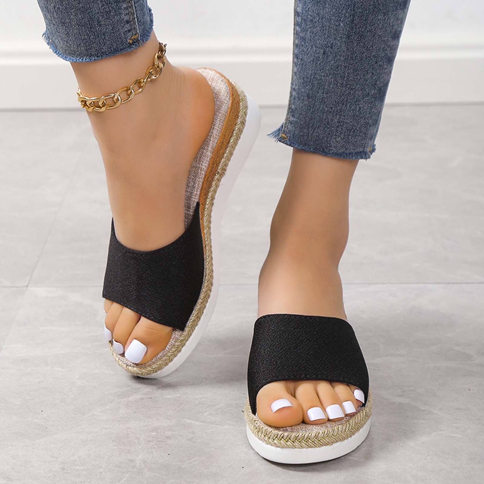 AOOCHASLIY Sandals Womens Summer Fashion Casual Slippers Open Toe Thick ...