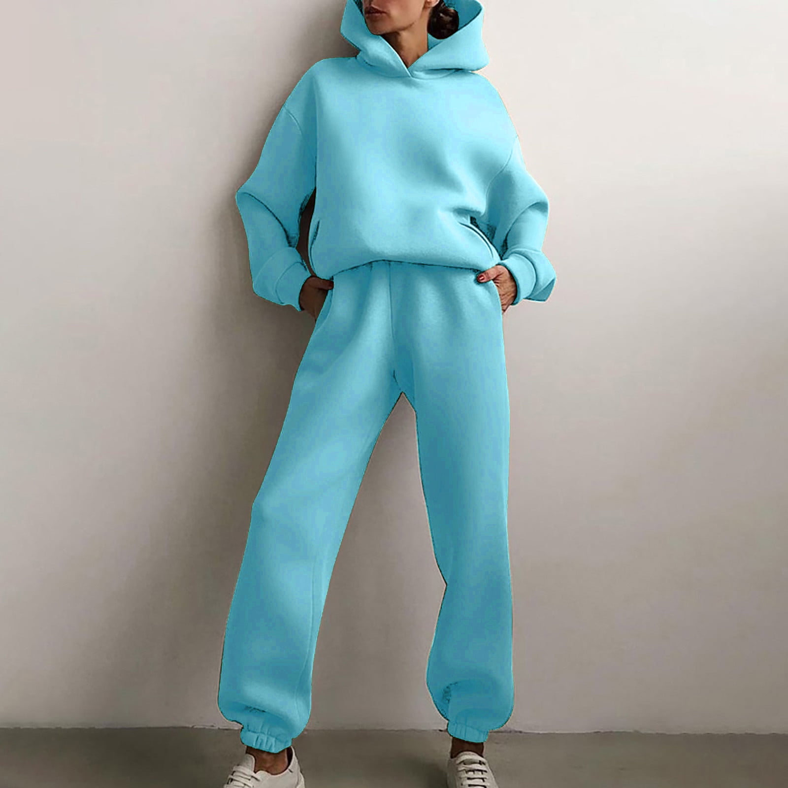 AOOCHASLIY Sweat Suits for Women Jogging Suits Solid Hooded Long ...