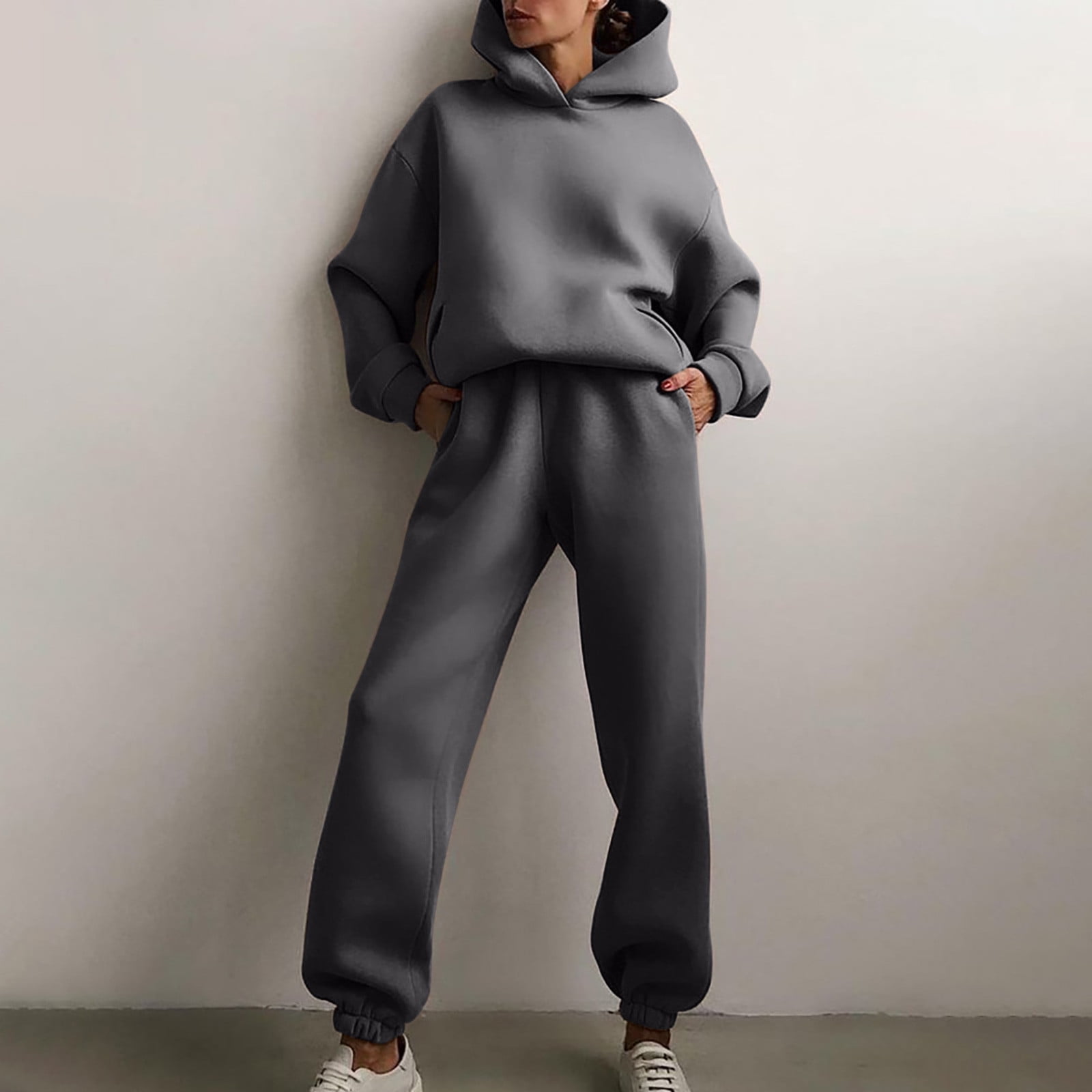 AOOCHASLIY Sweat Suits for Women Jogging Suits Solid Hooded Long ...